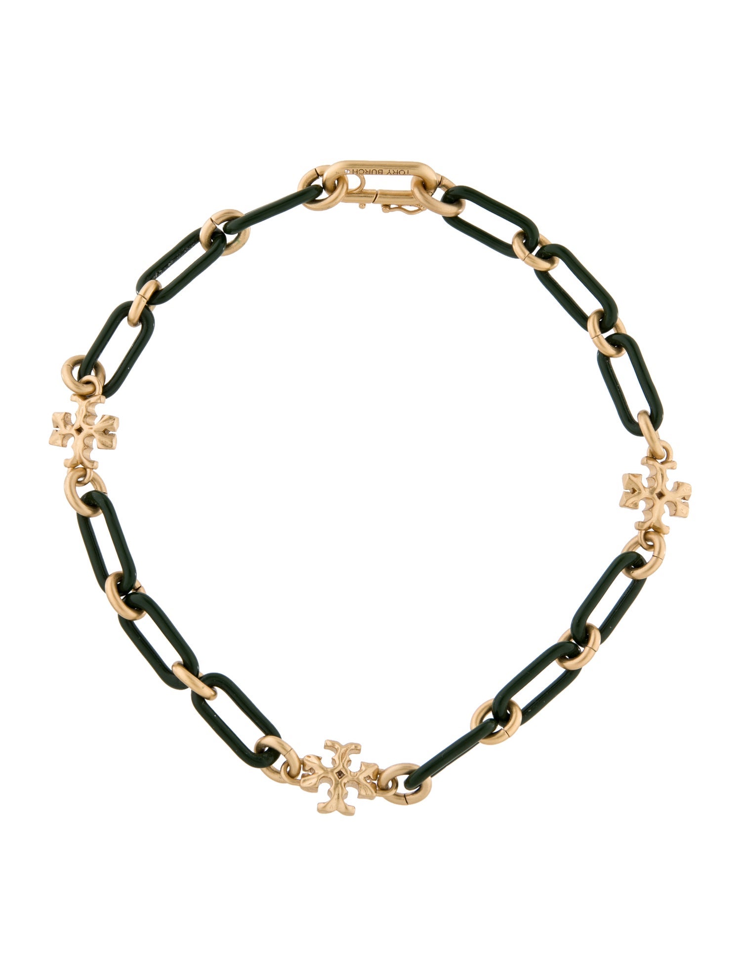Tory Burch Roxanne Double-T Station Necklace Tory Burch - Green, Gold ...