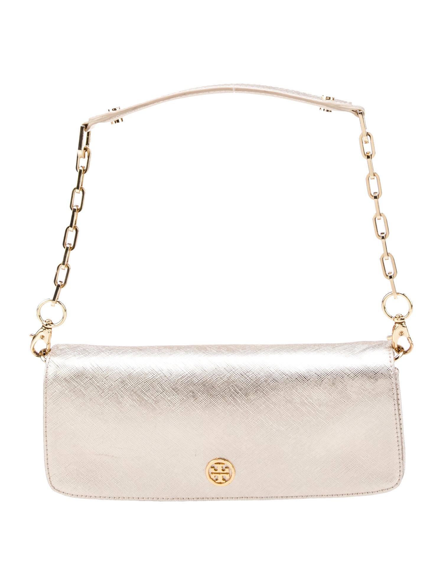 Tory Burch Chain-Link Saffiano Leather Shoulder Bag - Gold Shoulder ...