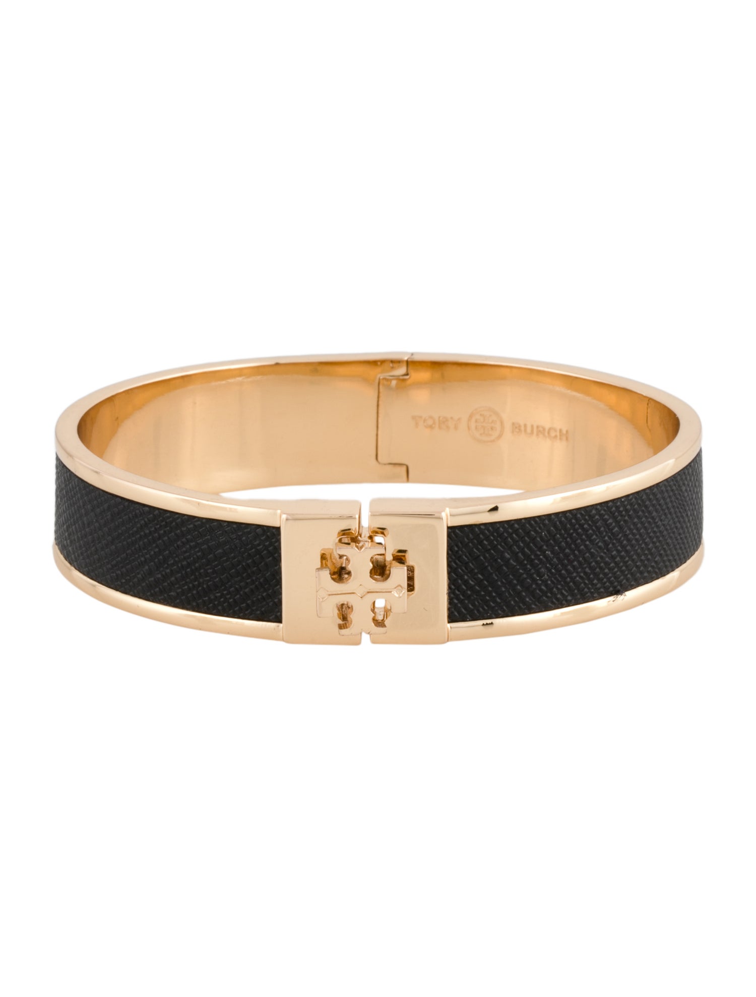 Tory Burch Leather Inlay Hinged Bangle Bracelet - Gold-Tone Metal ...