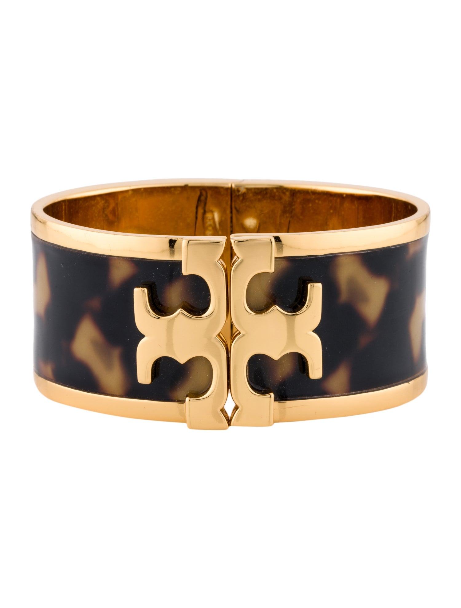 Tory Burch Tortoise Resin Logo Bracelet - Gold-Tone Metal Bangle ...