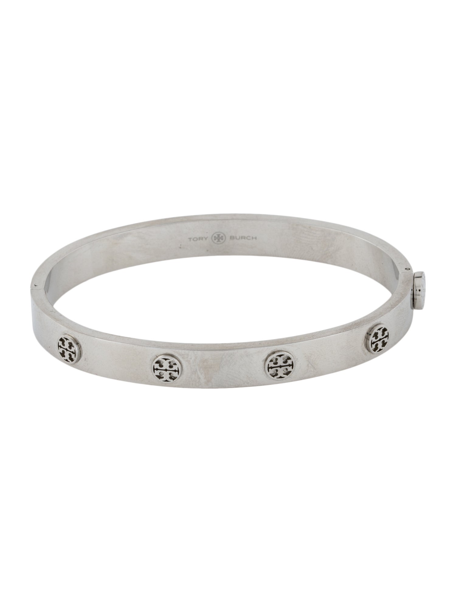 Tory Burch Miller Logo Stud Hinged Bangle Bracele - Silver-Tone Metal ...