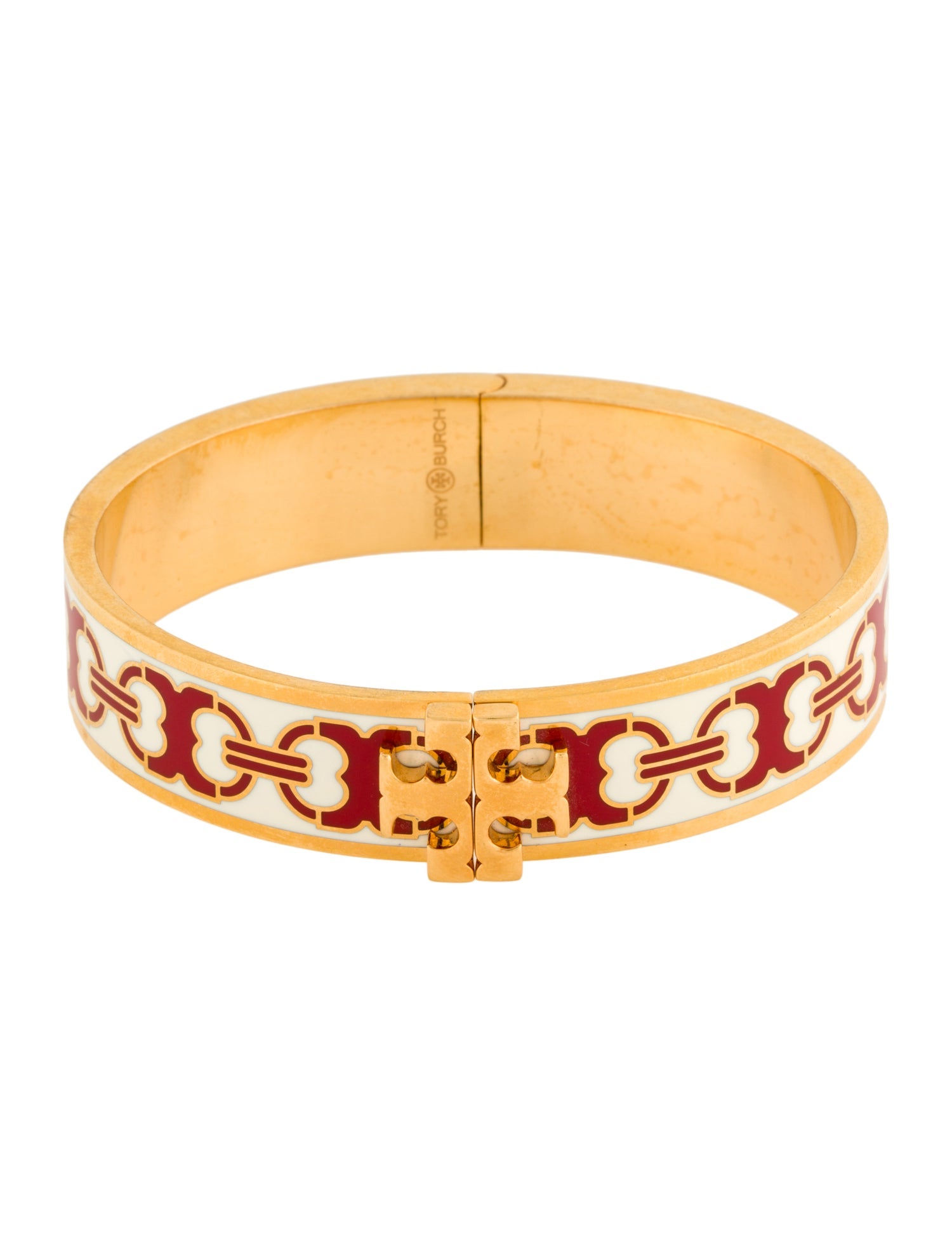 Tory Burch Kira Ground-Off Logo Enamel Hinge Bangle - Gold-Tone Metal ...