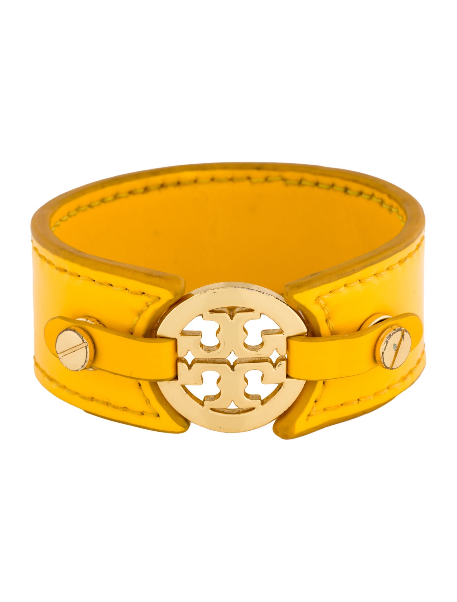 Tory Burch Patent Leather Logo Bangle Bracelet - Yellow, Gold-Tone ...