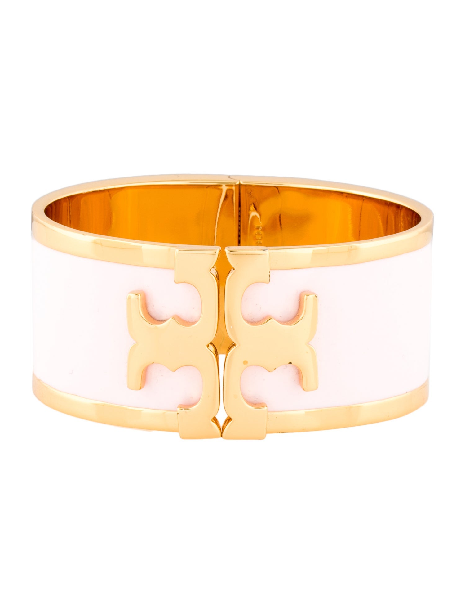 Tory Burch Kira Wide Logo Enamel Hinged Bracelet - Pink, Gold-Tone ...