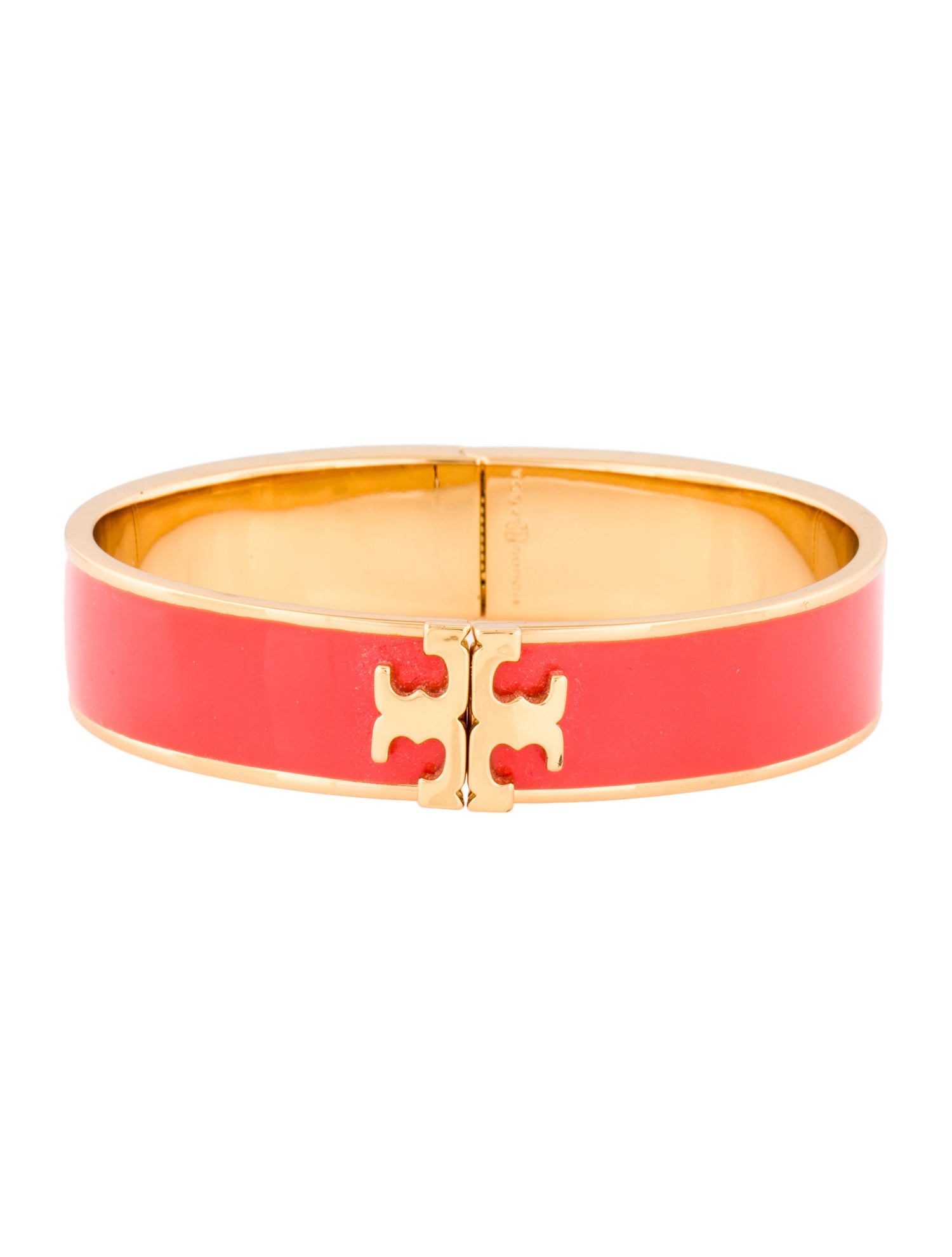 Tory Burch Enamel Kira Logo Hinged Bracelet - Orange, Gold-Tone Metal ...
