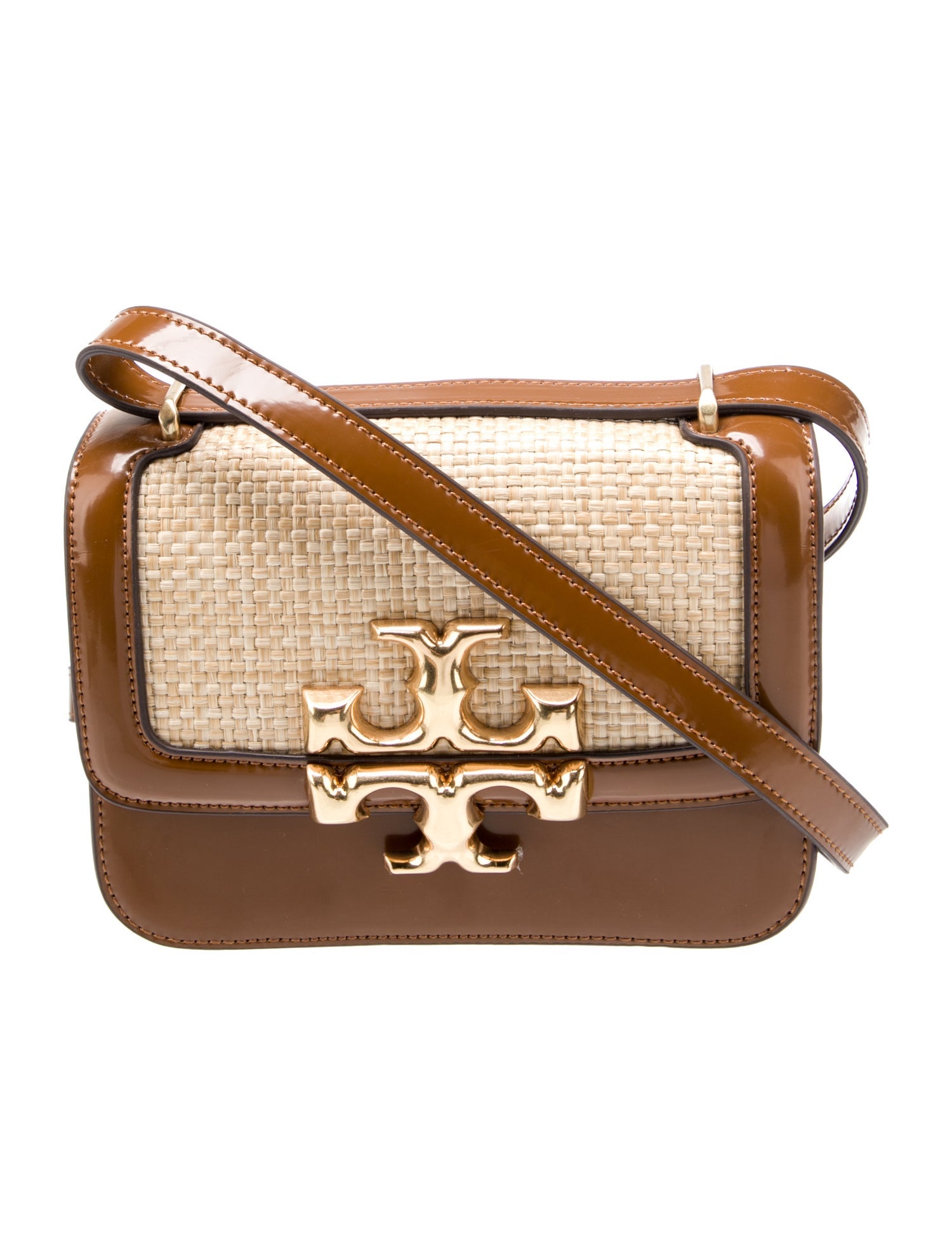 Tory Burch Raffia Leather-Trimmed Shoulder Bag - Brown Shoulder Bags, Handbags - WTO655954 | The ...