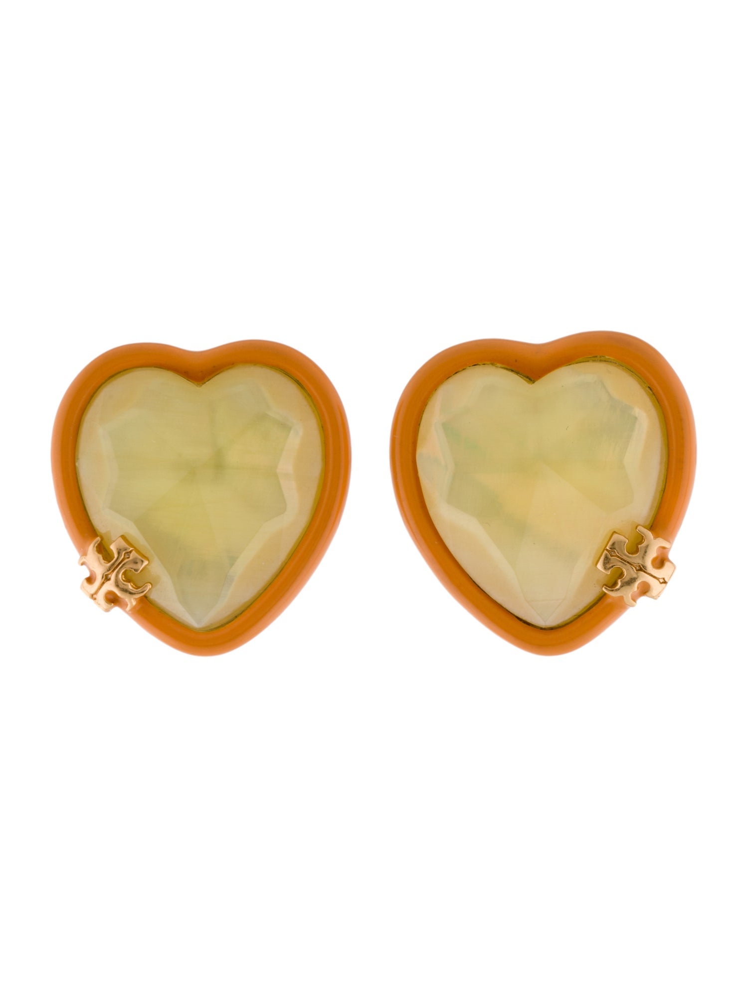 Tory Burch Britten Heart Stud Earrings - Orange, Gold-Tone Metal Stud ...
