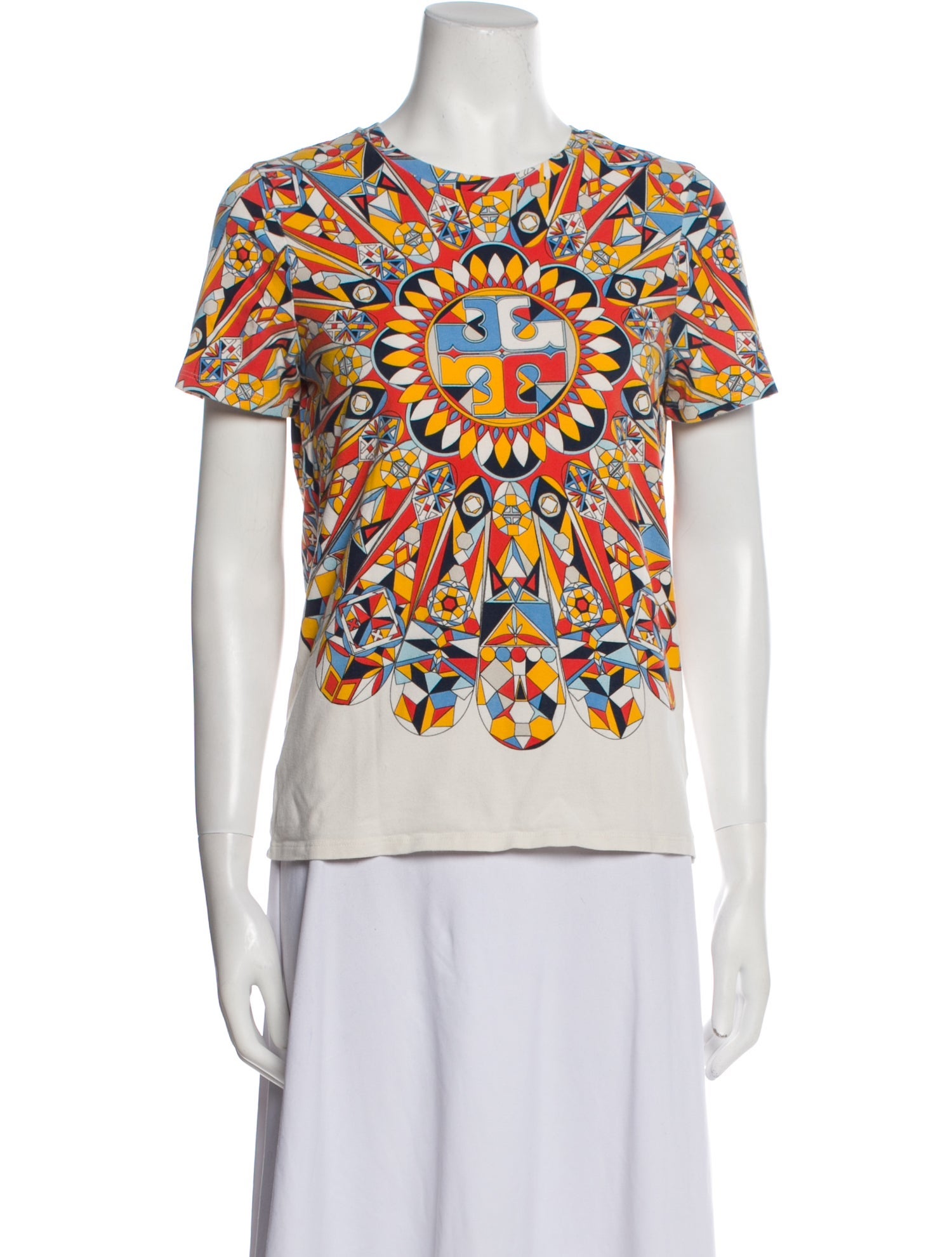 Tory Burch Printed Crew Neck T-Shirt - Blue Tops, Clothing - WTO664898 ...