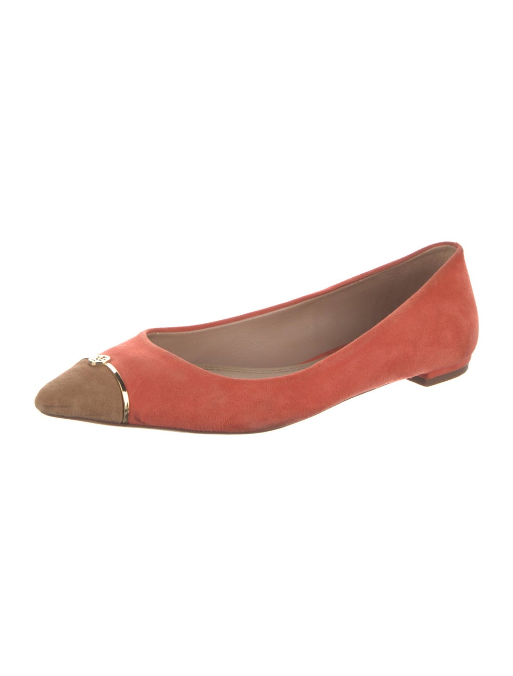 Tory Burch Suede Ballet Flats Orange Semi-Pointed Toes - Gem