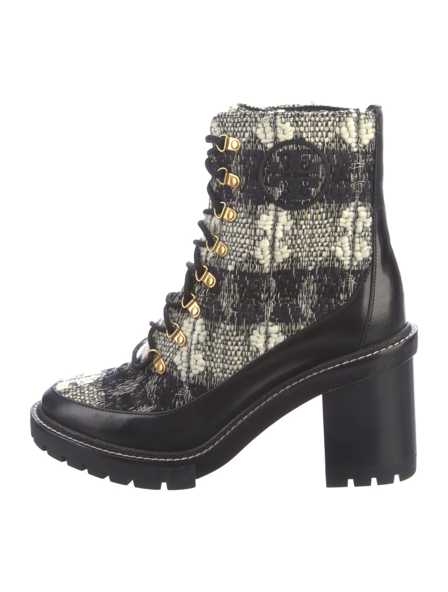 Tory Burch Vintage Tweed Pattern Combat Boots - Black Boots, Shoes ...