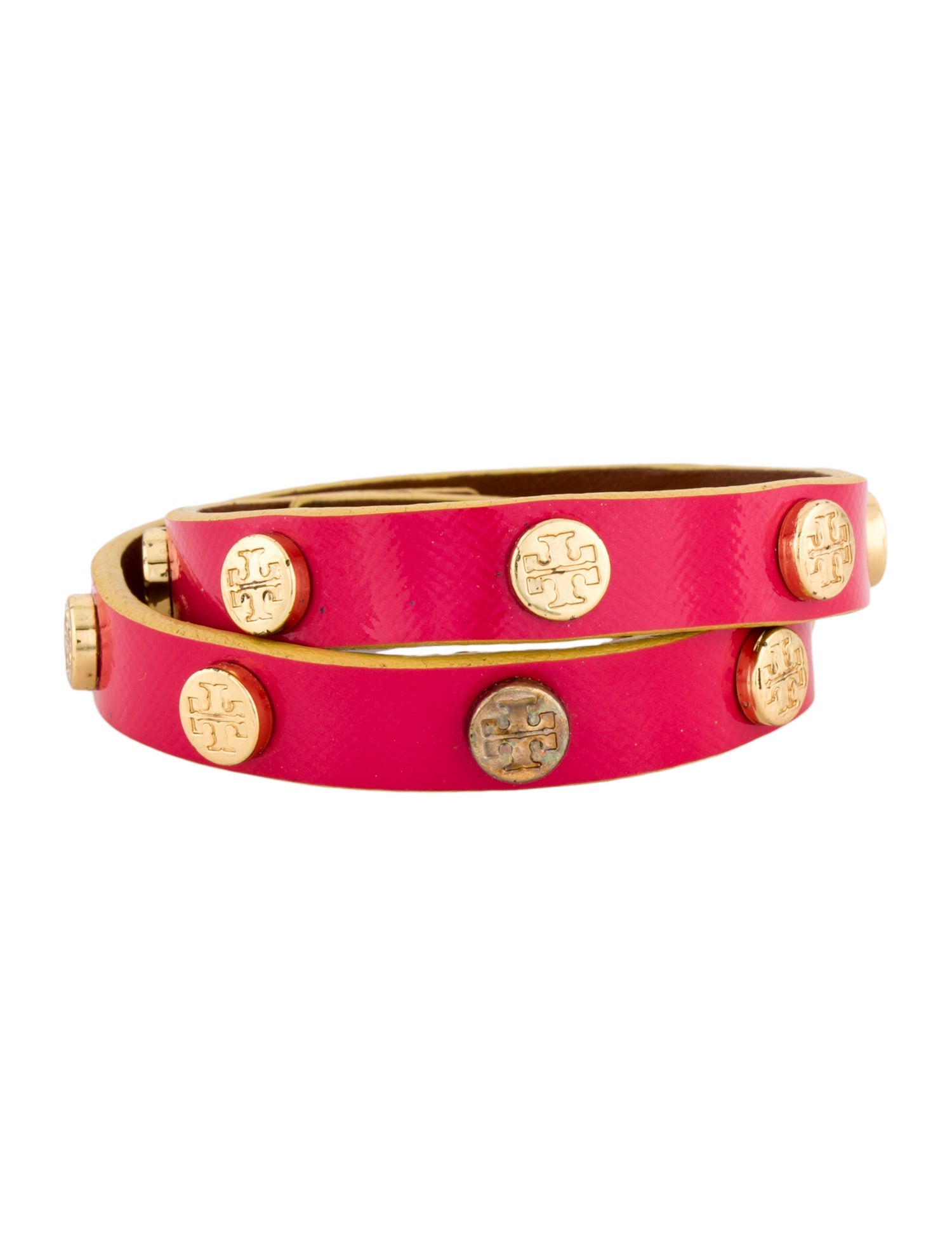 Tory Burch Patent Leather Logo Double Wrap Bracelet - Gold-Tone Metal ...