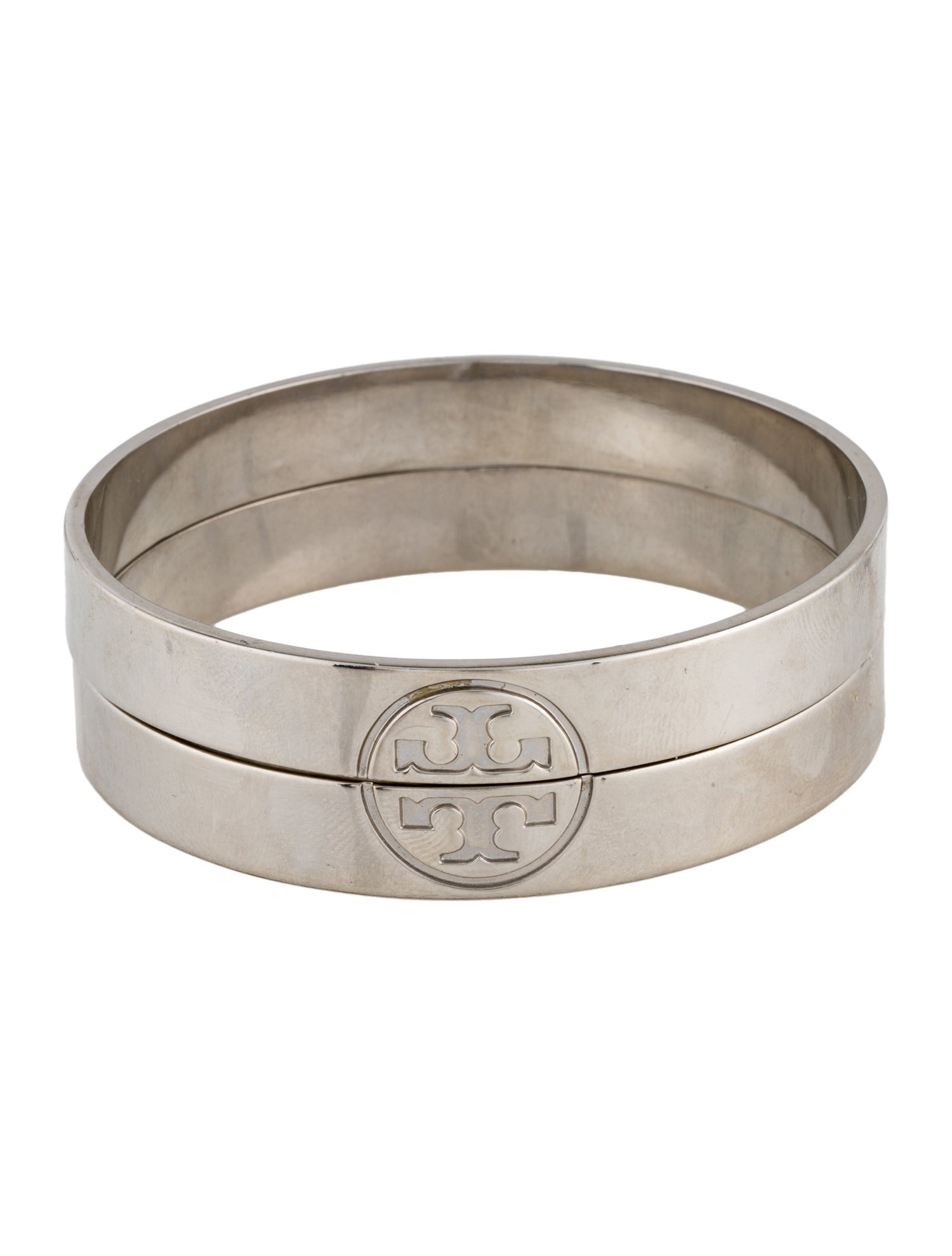 Tory Burch TT Logo Bangle Bracelet Set - Silver-Tone Metal Bangle ...