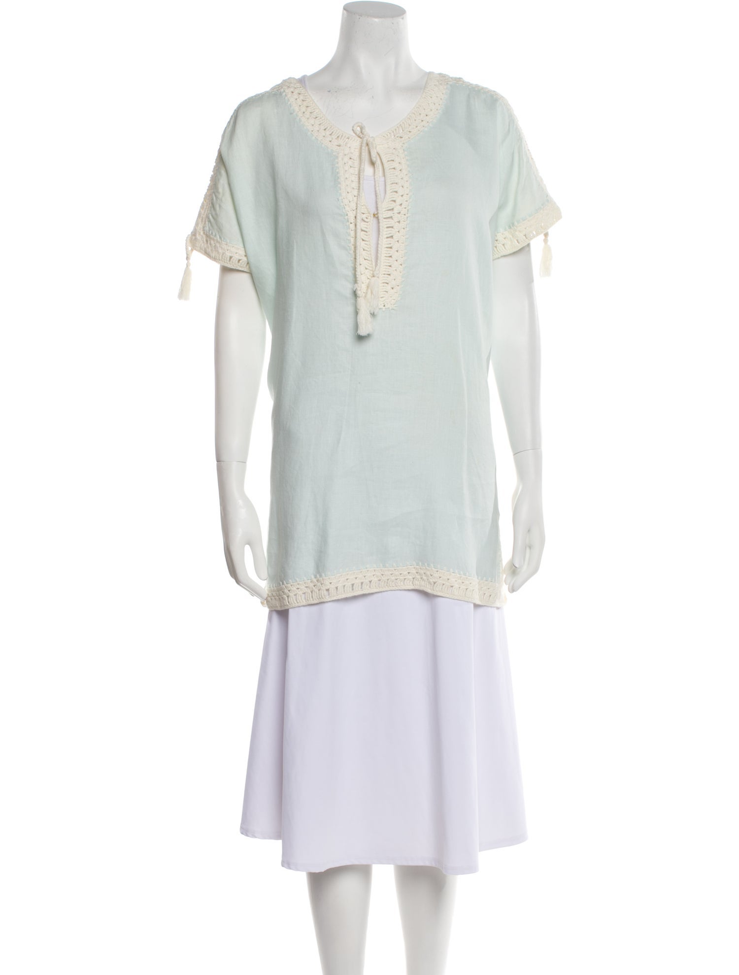 Tory Burch Linen V-Neck Tunic - Blue Tops, Clothing - WTO699859 | The ...