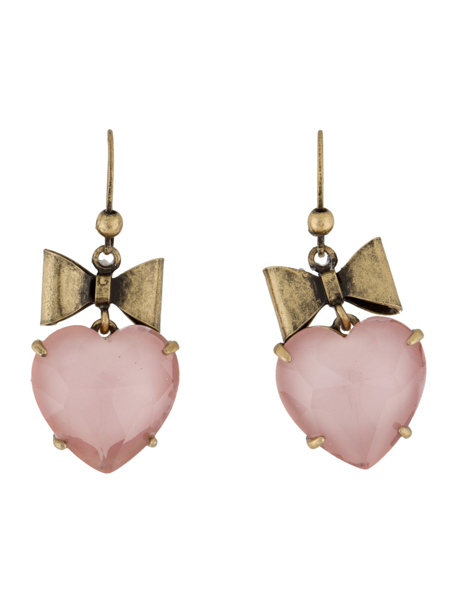 Tory Burch Crystal Heart Bow Drop Earrings Pink Brass Drop Earrings WTO700259 The RealReal