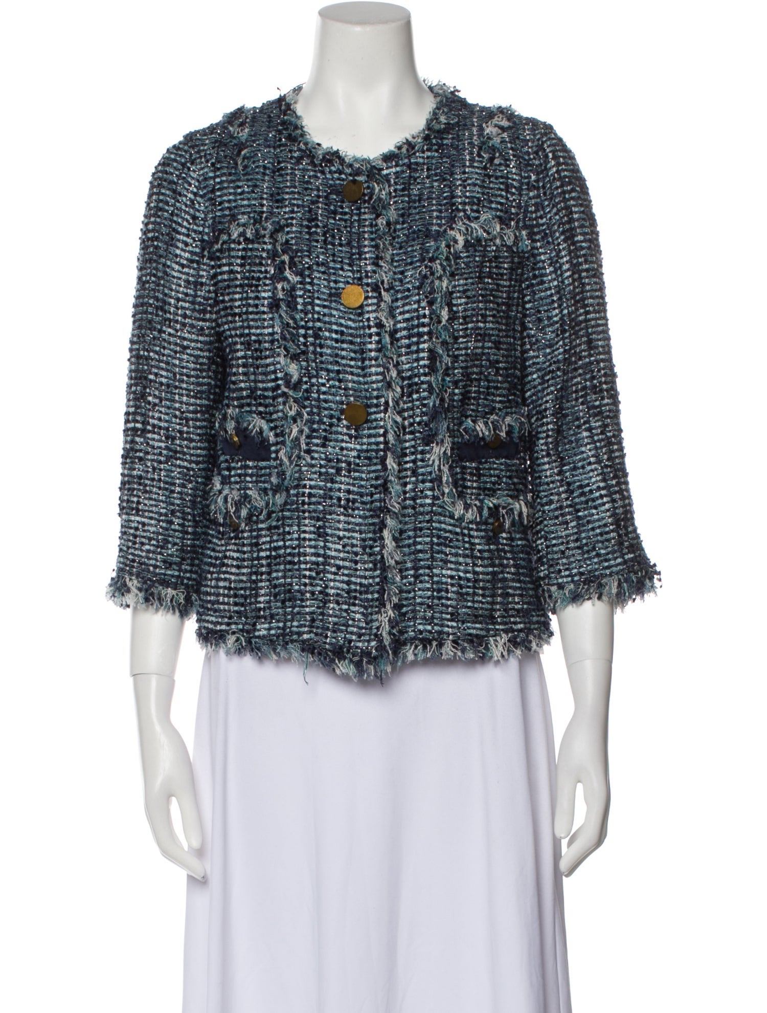 Tory Burch Tweed Pattern Evening Jacket - Blue Jackets, Clothing ...