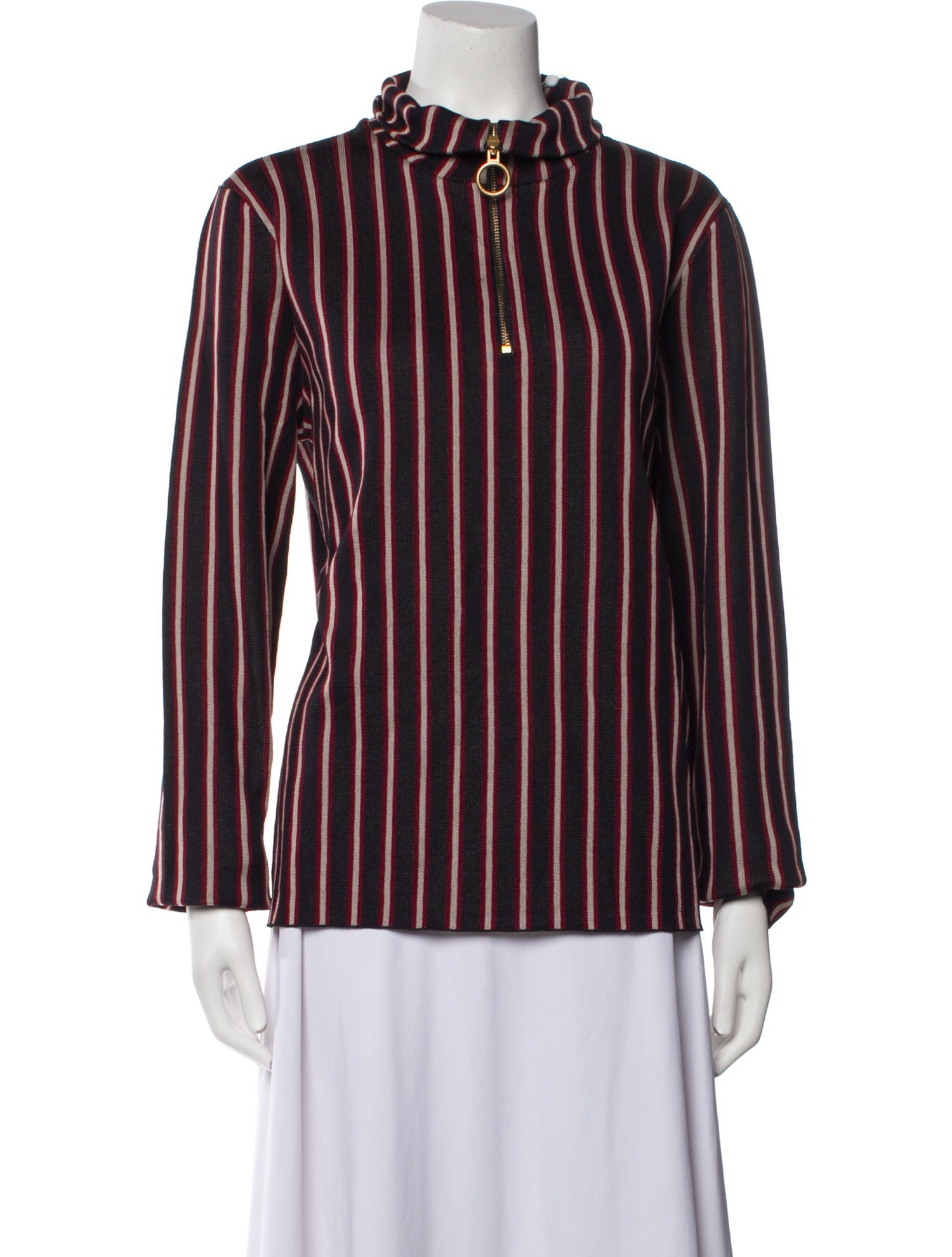 Tory Burch Striped Mock Neck Blouse - Red Tops, Clothing - WTO708568 | The RealReal