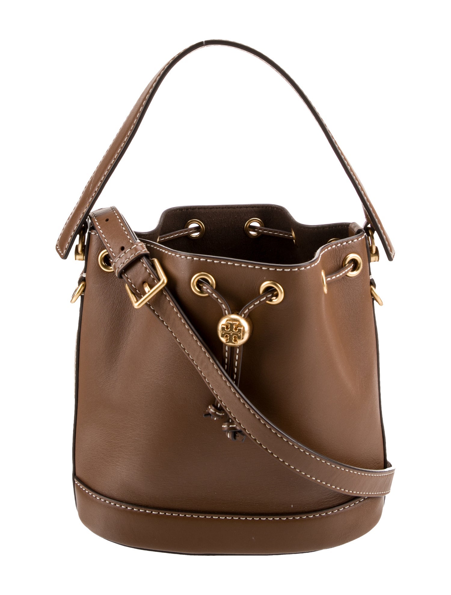 Tory Burch Leather Bucket Bag - Brown Bucket Bags, Handbags - WTO713643 ...