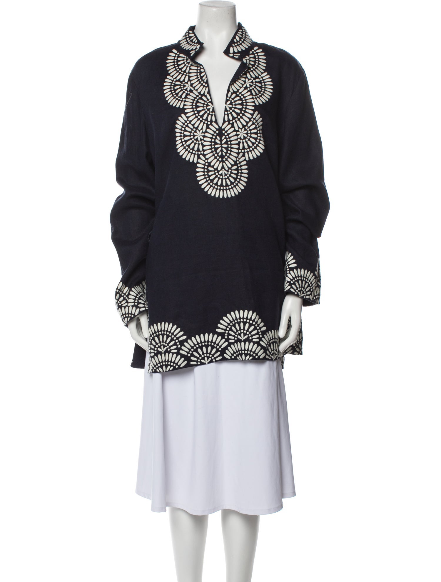 Tory Burch Linen Printed Tunic - Blue Tops, Clothing - WTO714633 | The ...