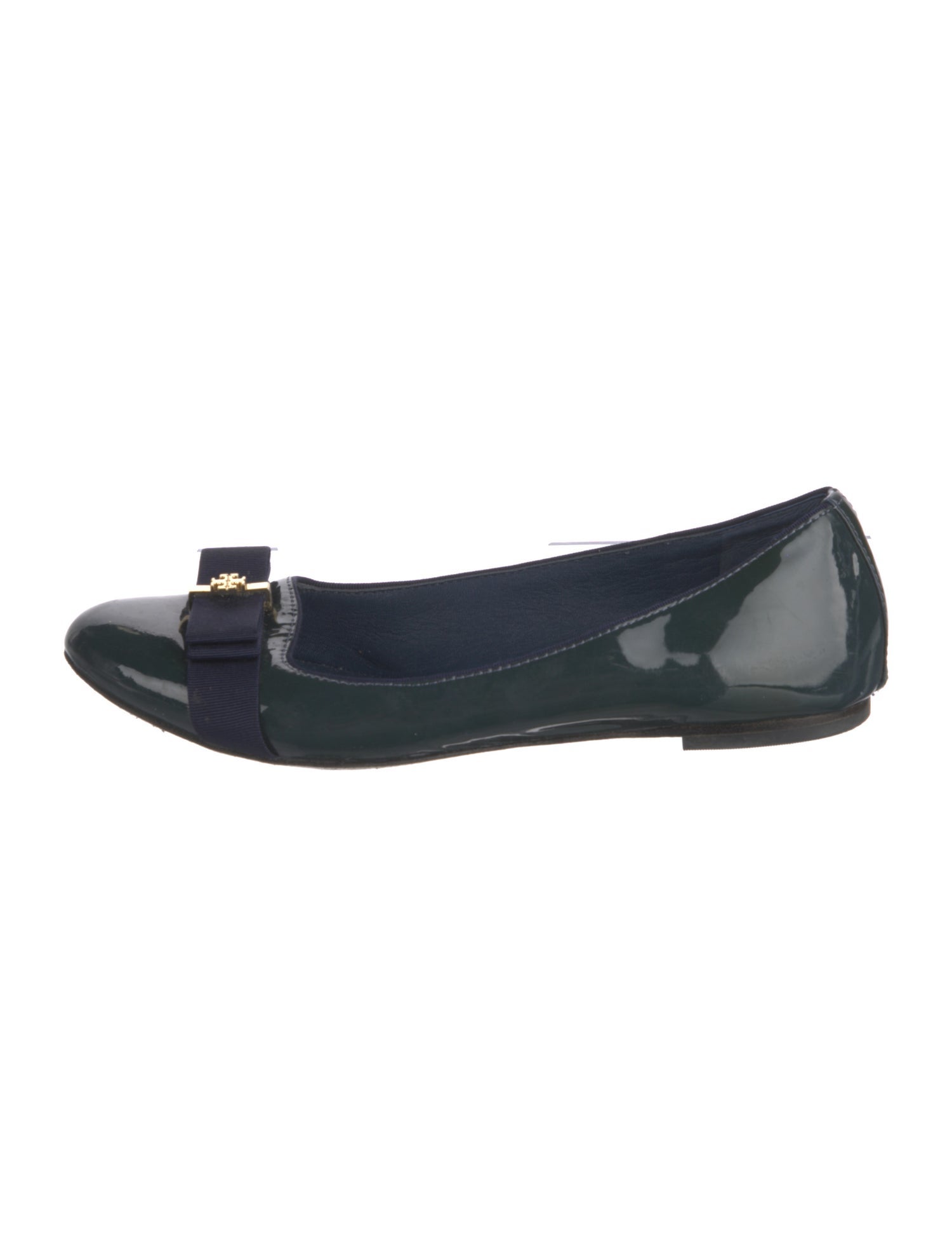 Tory Burch Signature Logo Patent Leather Ballet Flats - Green Flats ...