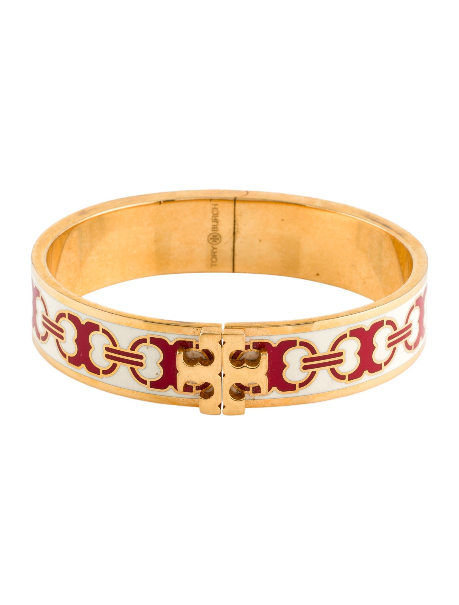 Tory Burch Enamel TT Hinged Bangle - Gold Cuff, Bracelets - WTO733006 ...