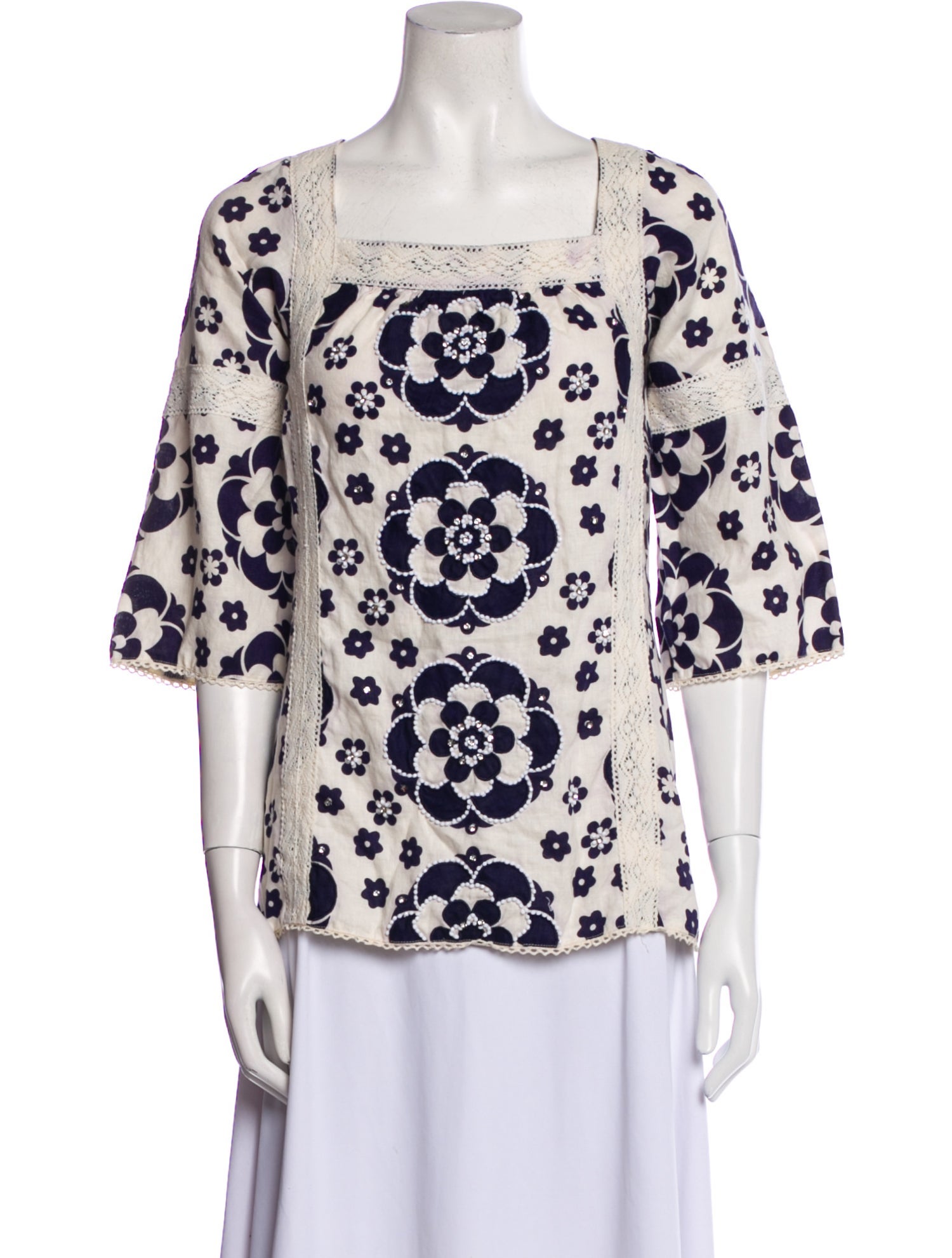 Tory Burch Linen Printed Blouse - Neutrals Tops, Clothing - WTO734034 ...