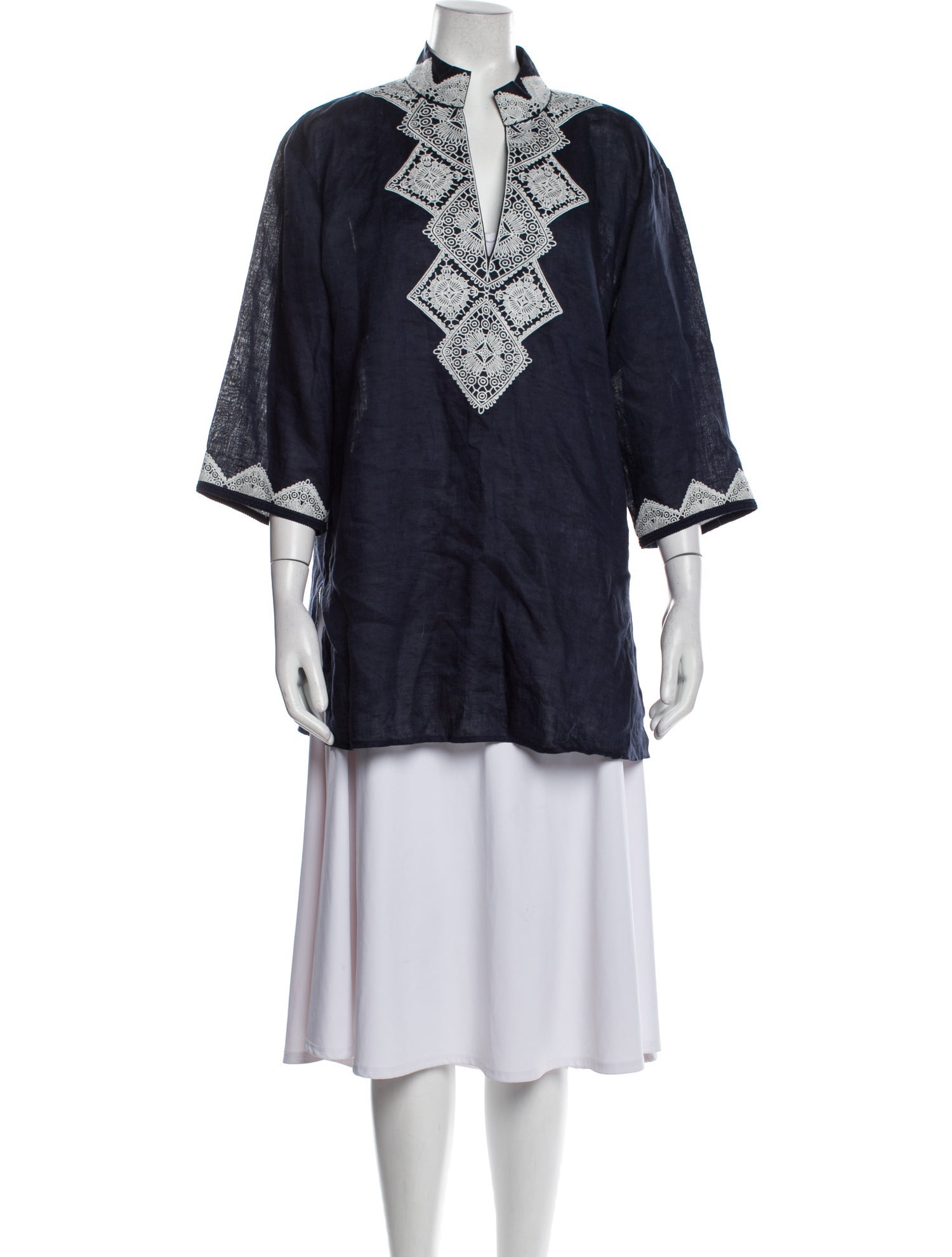 Tory Burch Linen V-Neck Tunic w/ Tags - Blue Tops, Clothing - WTO736786 ...