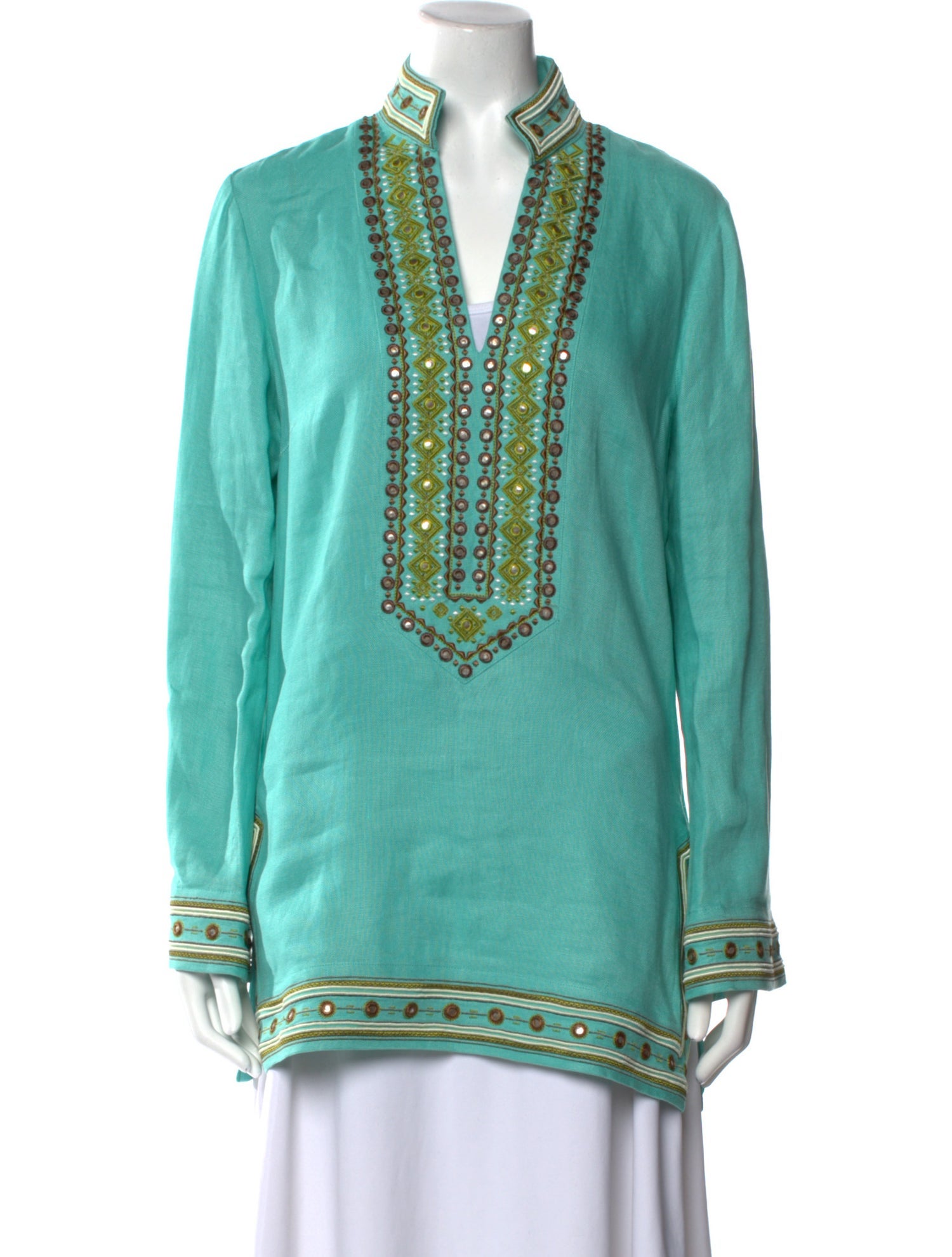 Tory Burch Linen Printed Tunic - Blue Tops, Clothing - WTO743272 | The ...