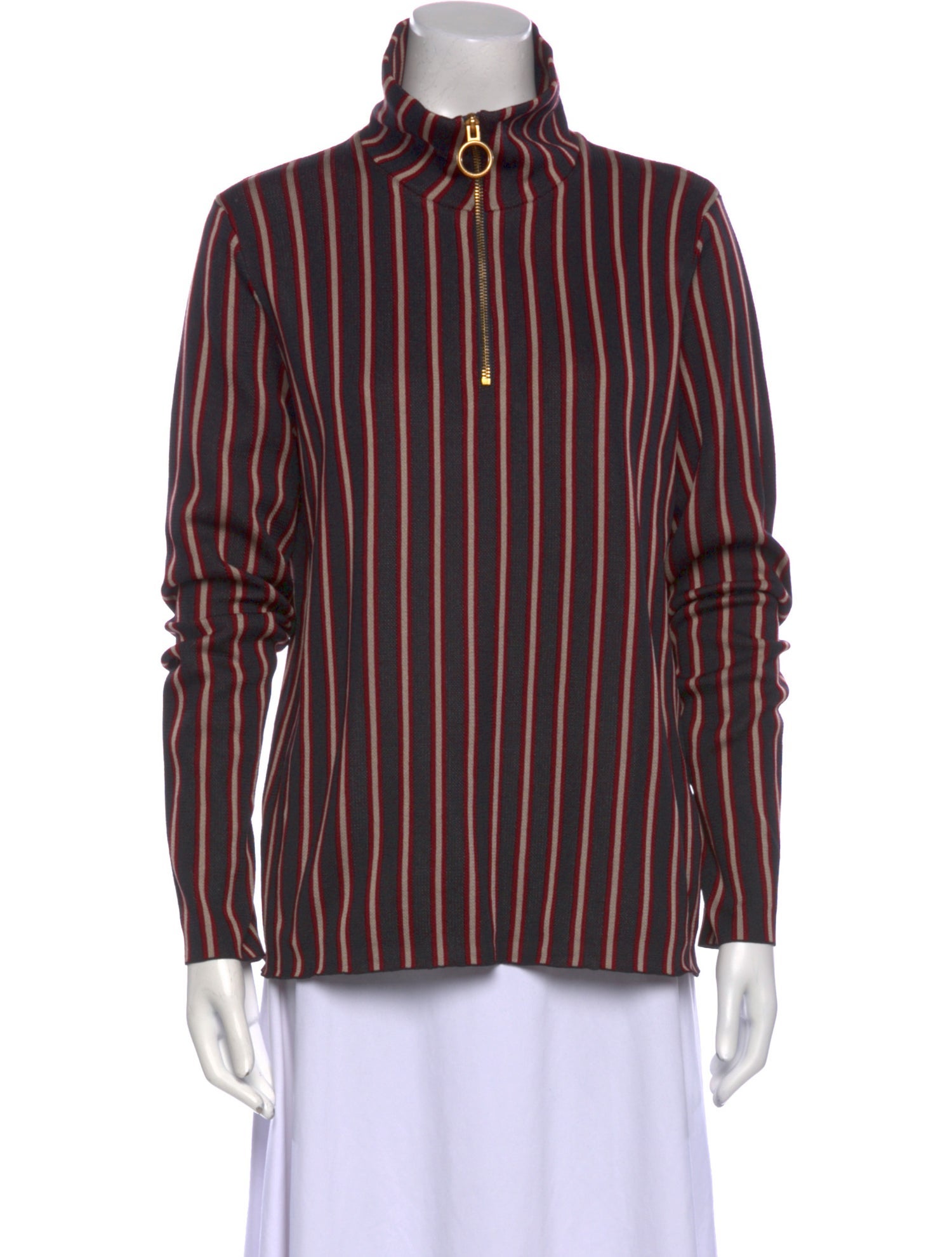 Tory Burch Striped Mock Neck Button-Up Top - Red Tops, Clothing ...