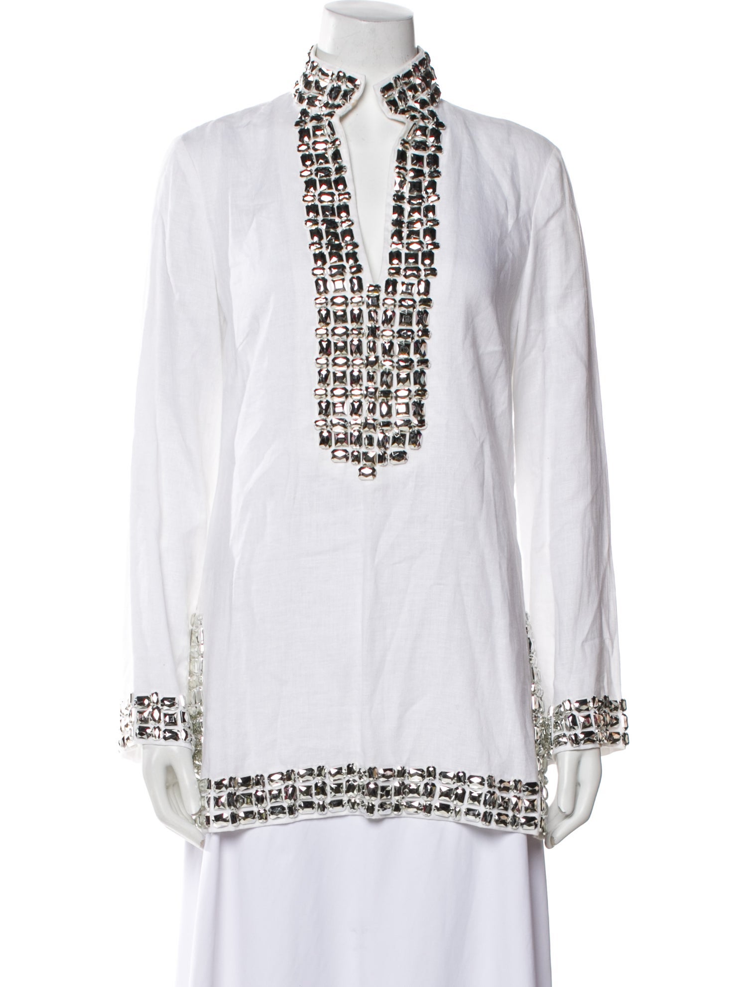 Tory Burch Linen Patterned Blouse - White Tops, Clothing - WTO761595 ...