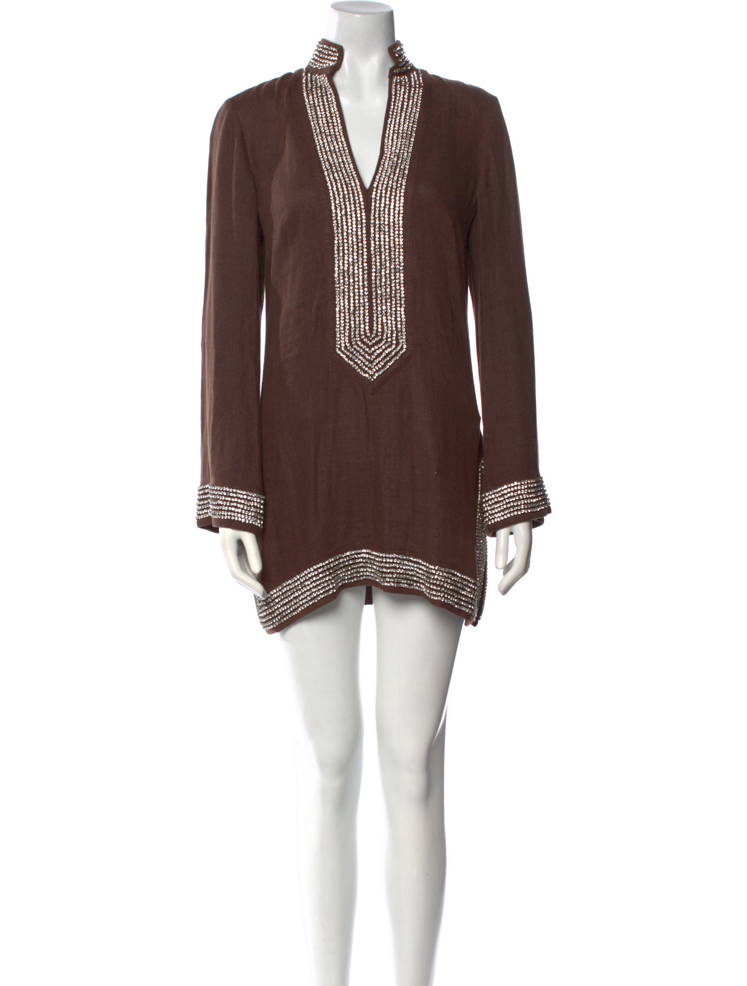 Tory Burch Linen V-Neck Tunic - Brown Tops, Clothing - WTO774099 | The ...