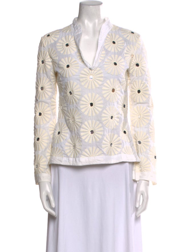 Tory Burch Printed V-Neck Blouse - Neutrals Tops, Clothing - WTO783516 ...