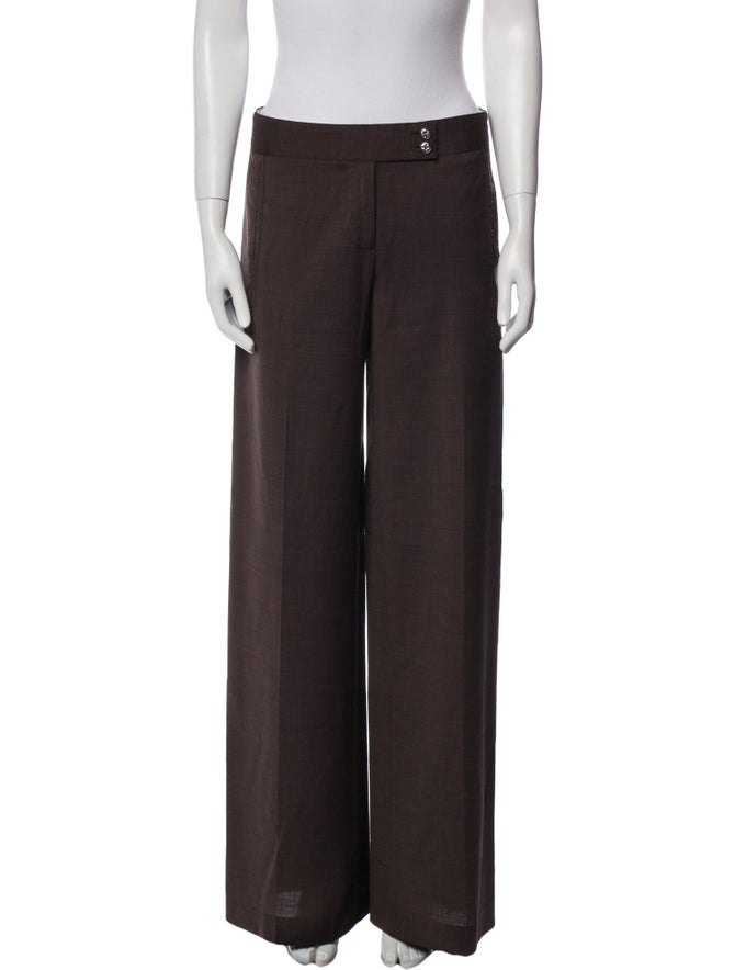 Tory Burch Wool Wide Leg Pants - Brown, 10.25" Rise Pants, Clothing ...
