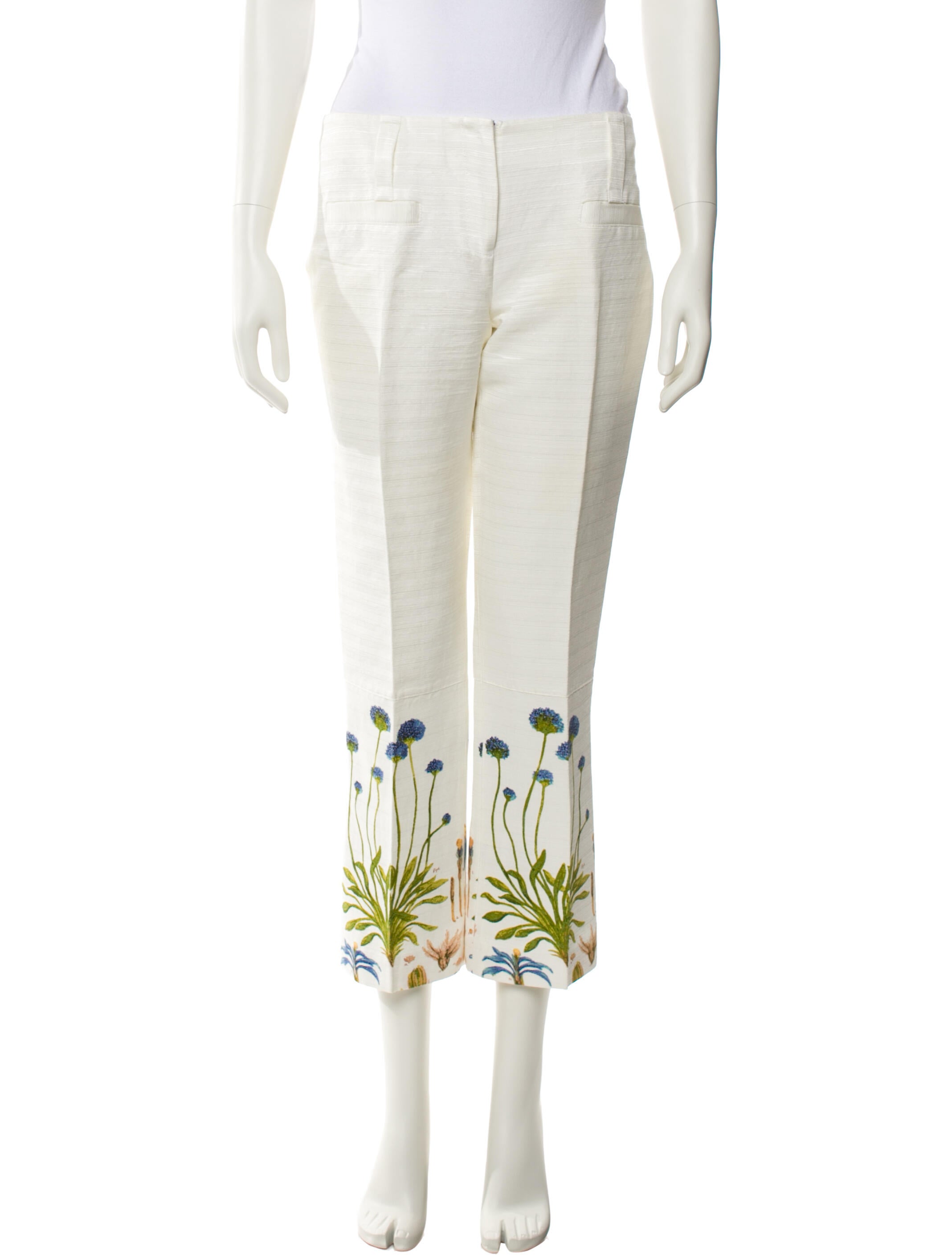 Tory Burch Graphic Print Straight Leg Pants - Neutrals, 25.5" Rise ...