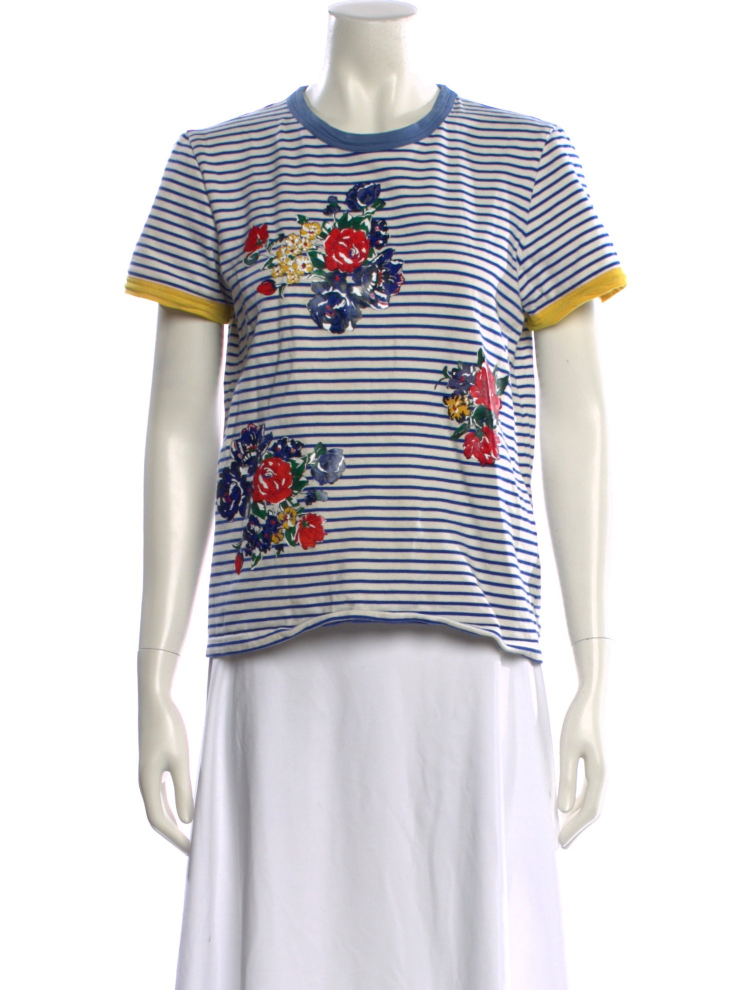 Tory Burch Striped Crew Neck T-Shirt - Neutrals Tops, Clothing ...