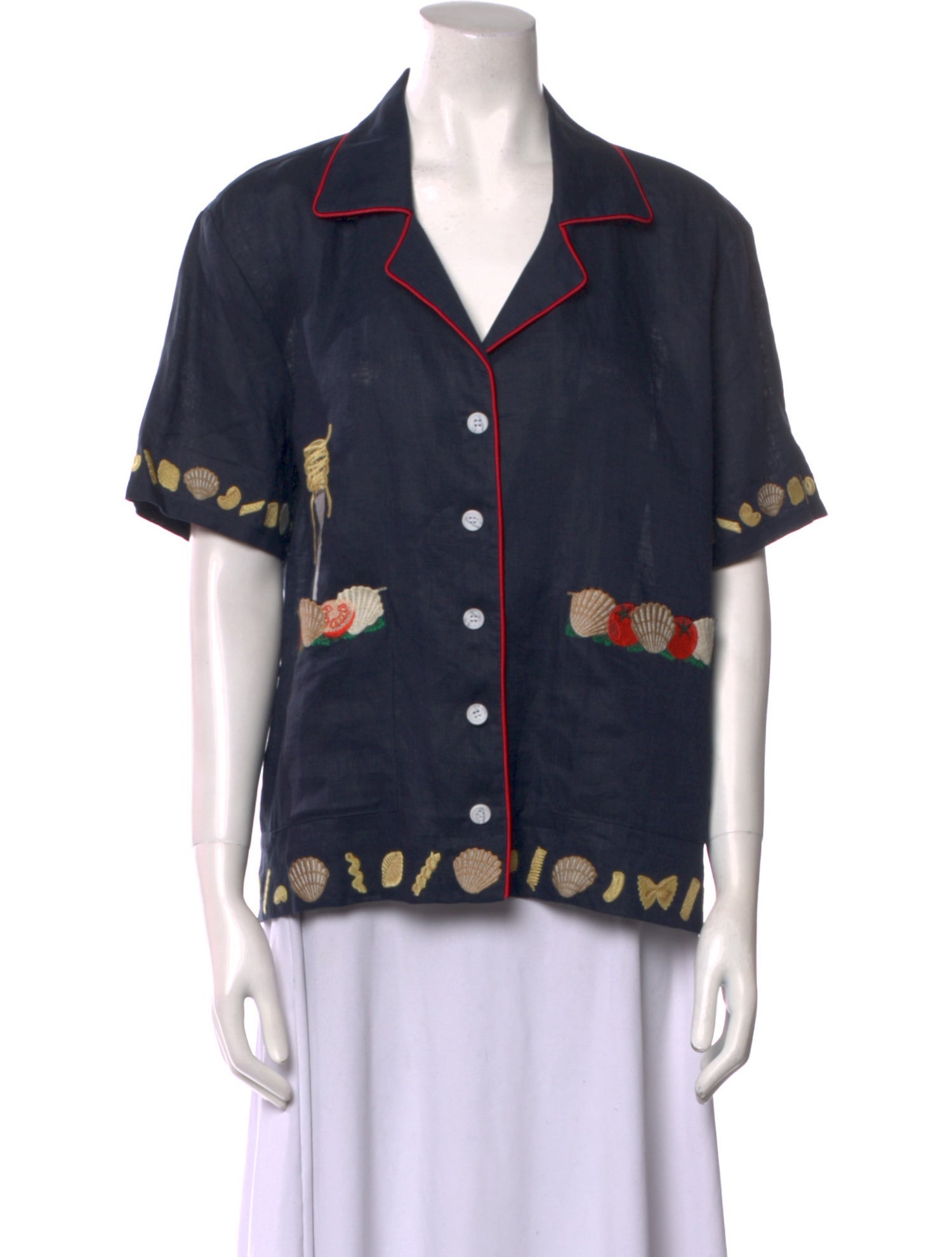 Tombolo Printed V-Neck Button-Up Top w/ Tags - Blue Tops, Clothing ...