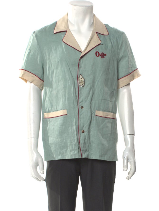 Tombolo Linen Colorblock Pattern Shirt - Green Casual Shirts, Clothing ...