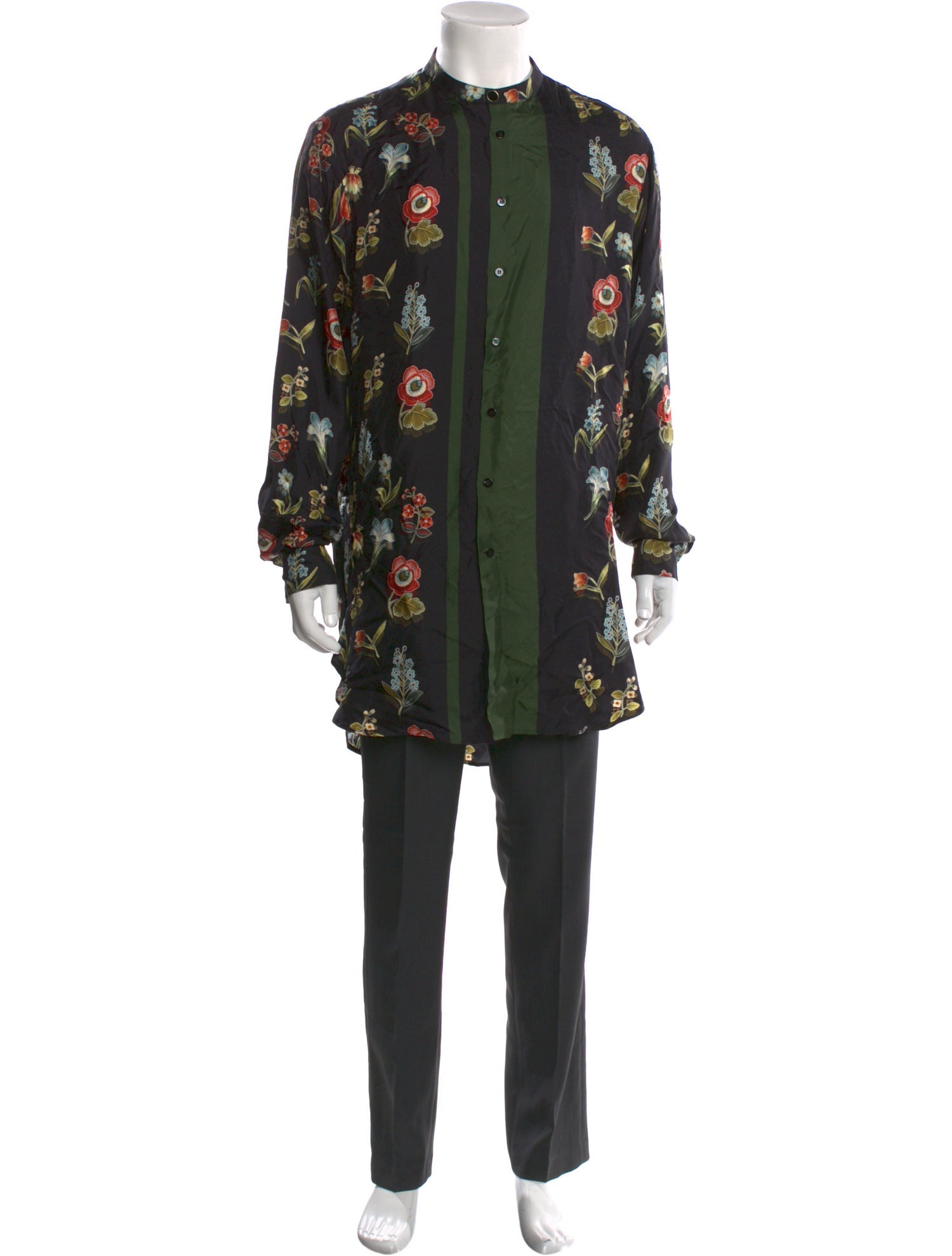 Triple RRR Floral Print Long Sleeve Shirt - Green Dress Shirts ...