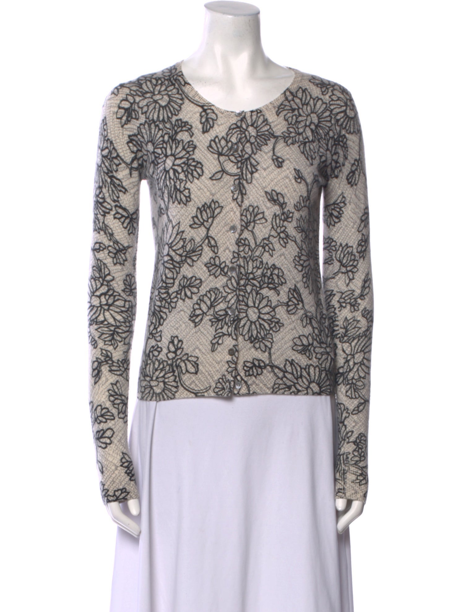 TSE Cashmere Floral Print Sweater - Grey Knitwear, Clothing - WTS32549 ...