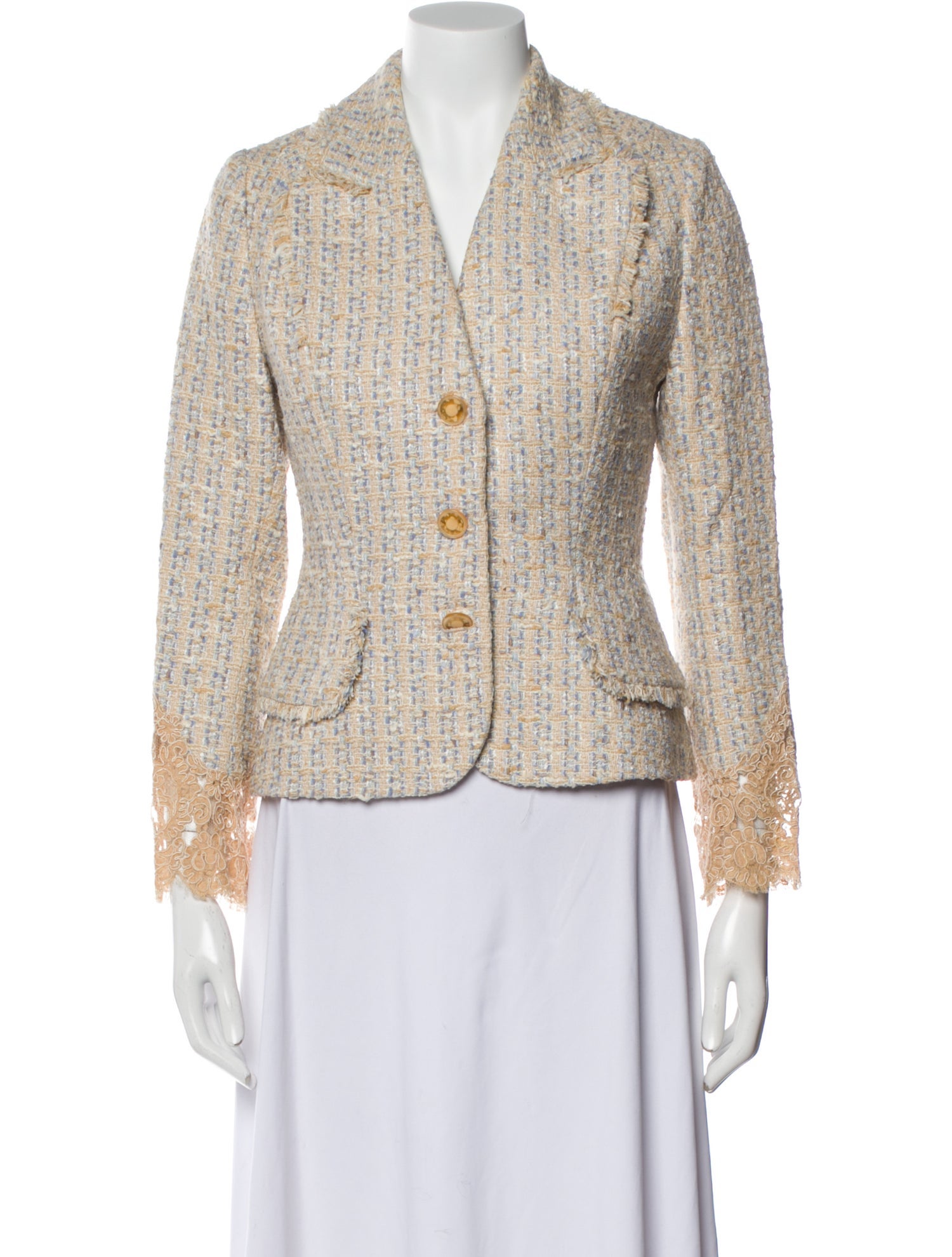 Terry Tweed Pattern Blazer - Yellow Jackets, Clothing - WTTRR20560 ...