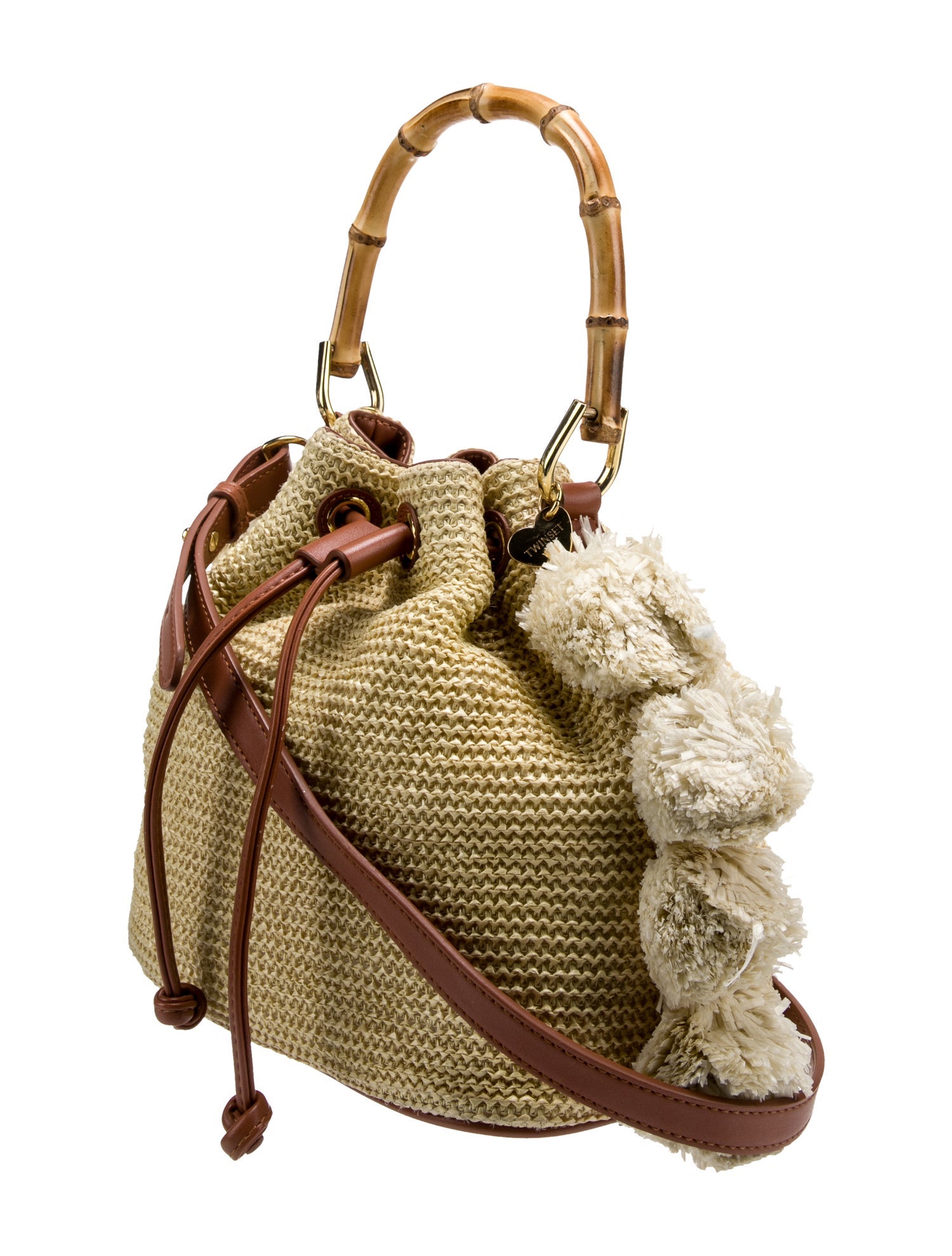 TWINSET Leather Trim Straw Handle Bag - Neutrals Crossbody Bags ...