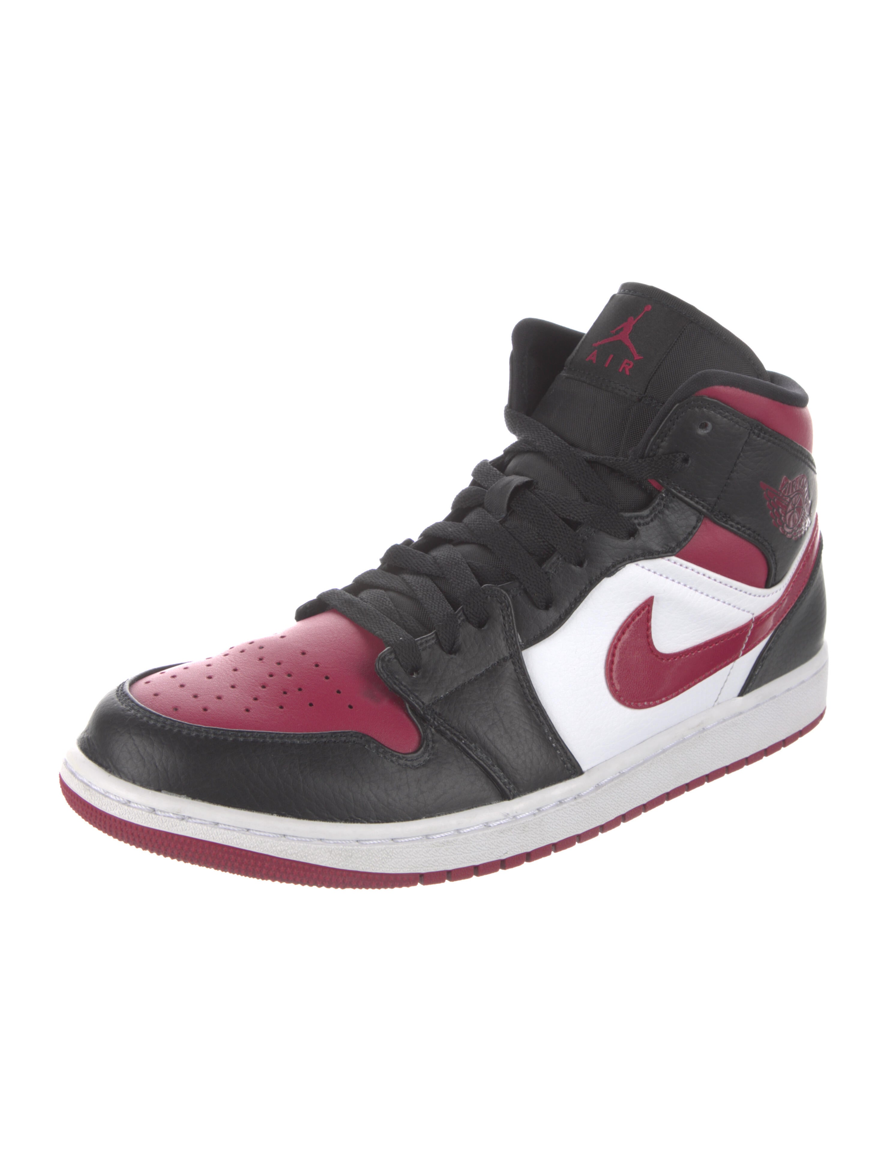 Nike Jordan 1 Mid Bred Toe Sneakers - Red Sneakers, Shoes - WU2137584 ...