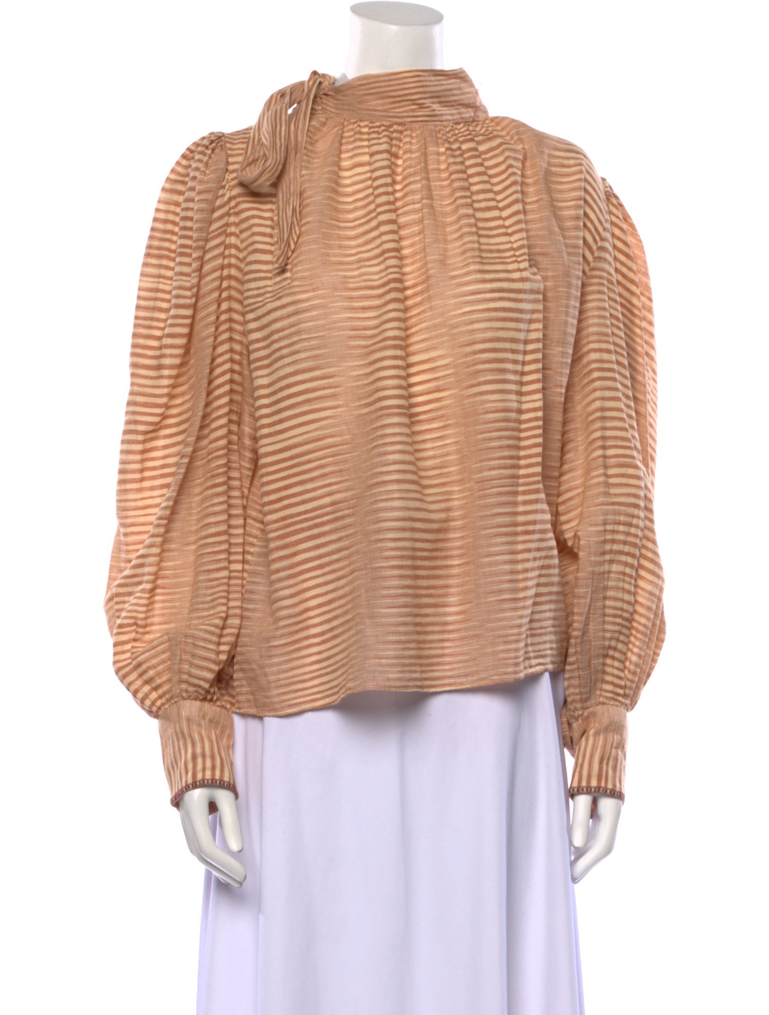 Ulla Johnson Striped Mock Neck Blouse - Neutrals Tops, Clothing - WUL163281 | The RealReal