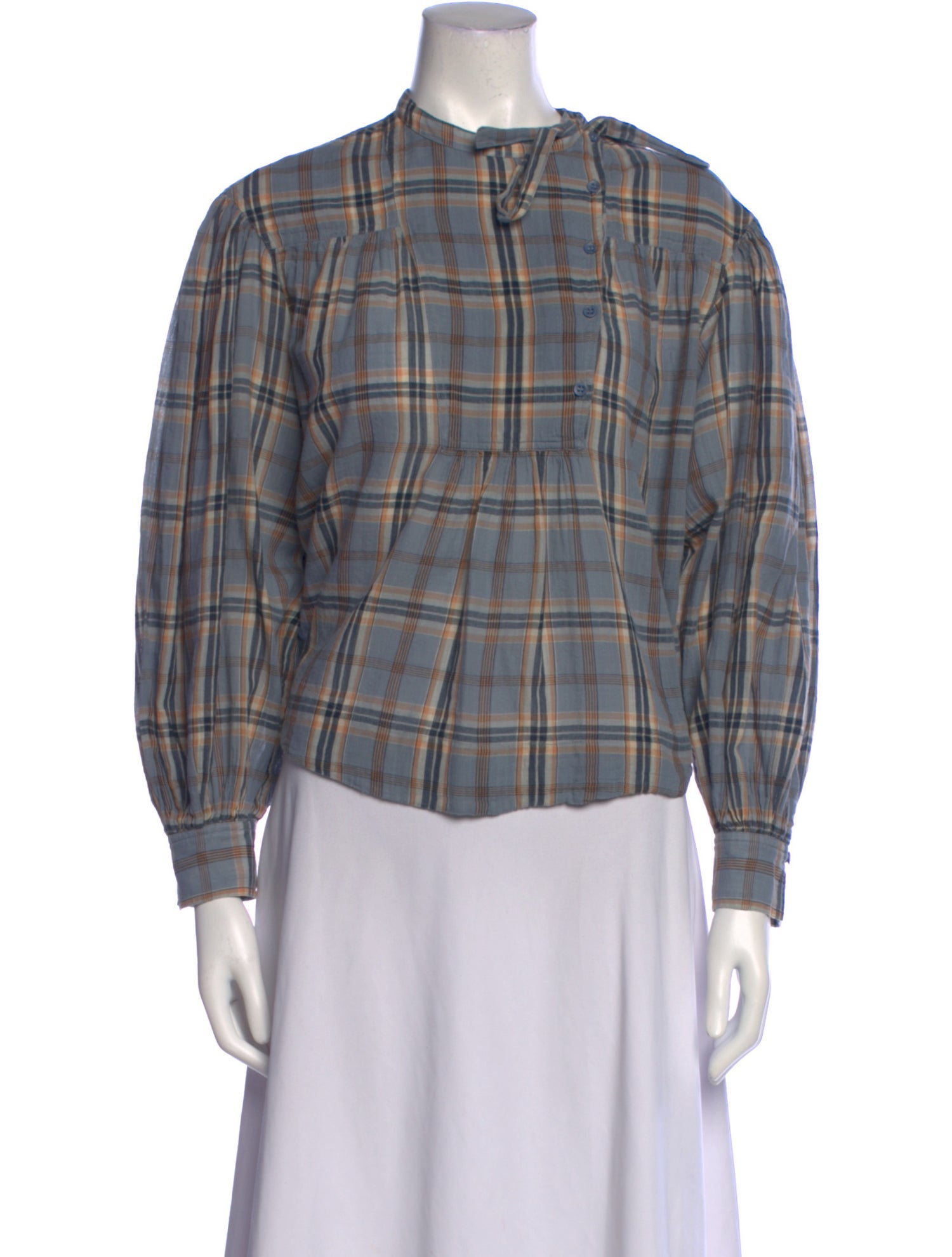 Ulla Johnson Plaid Print Mock Neck Blouse - Blue Tops, Clothing ...