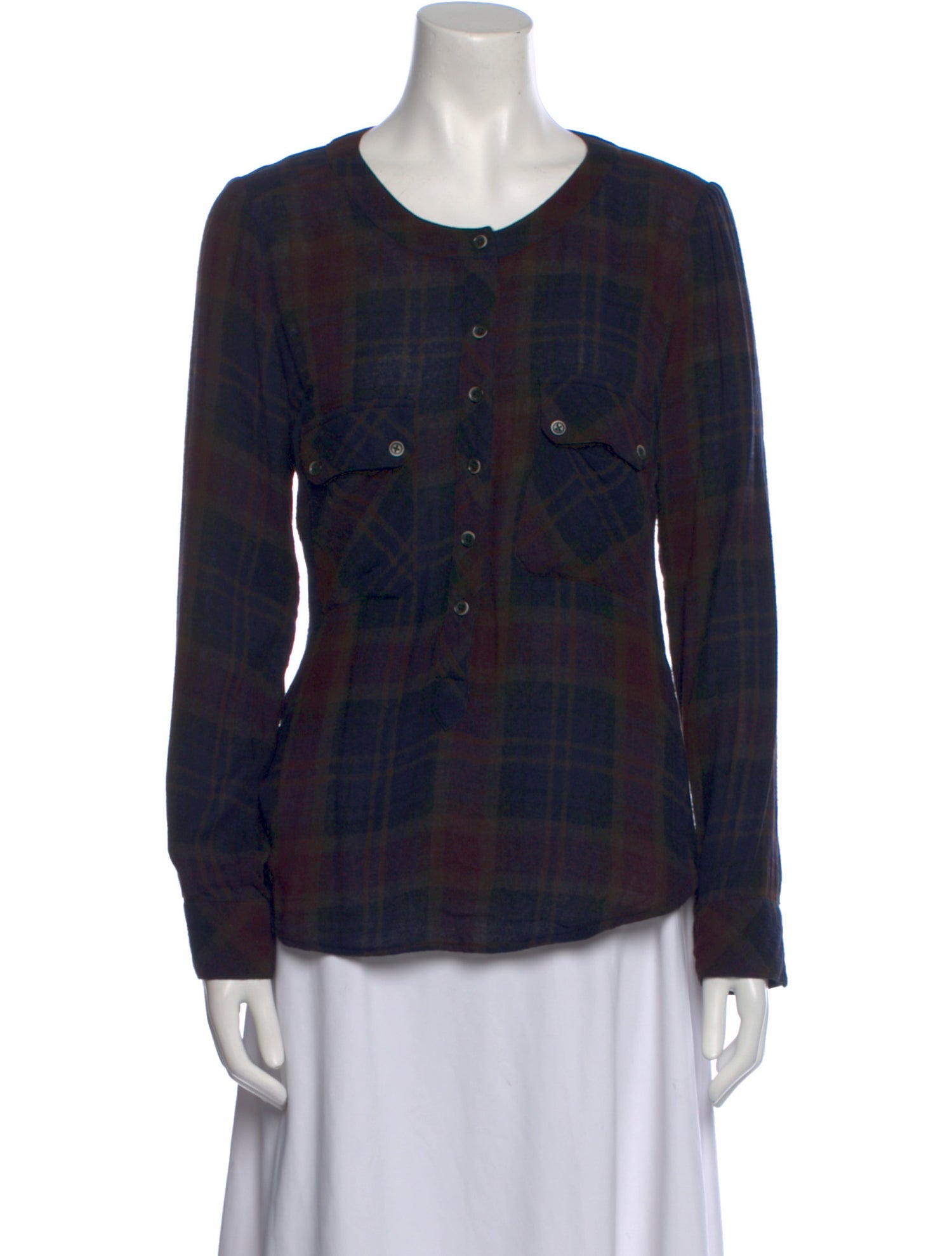 Ulla Johnson Plaid Print Scoop Neck Button-Up Top - Burgundy Tops ...