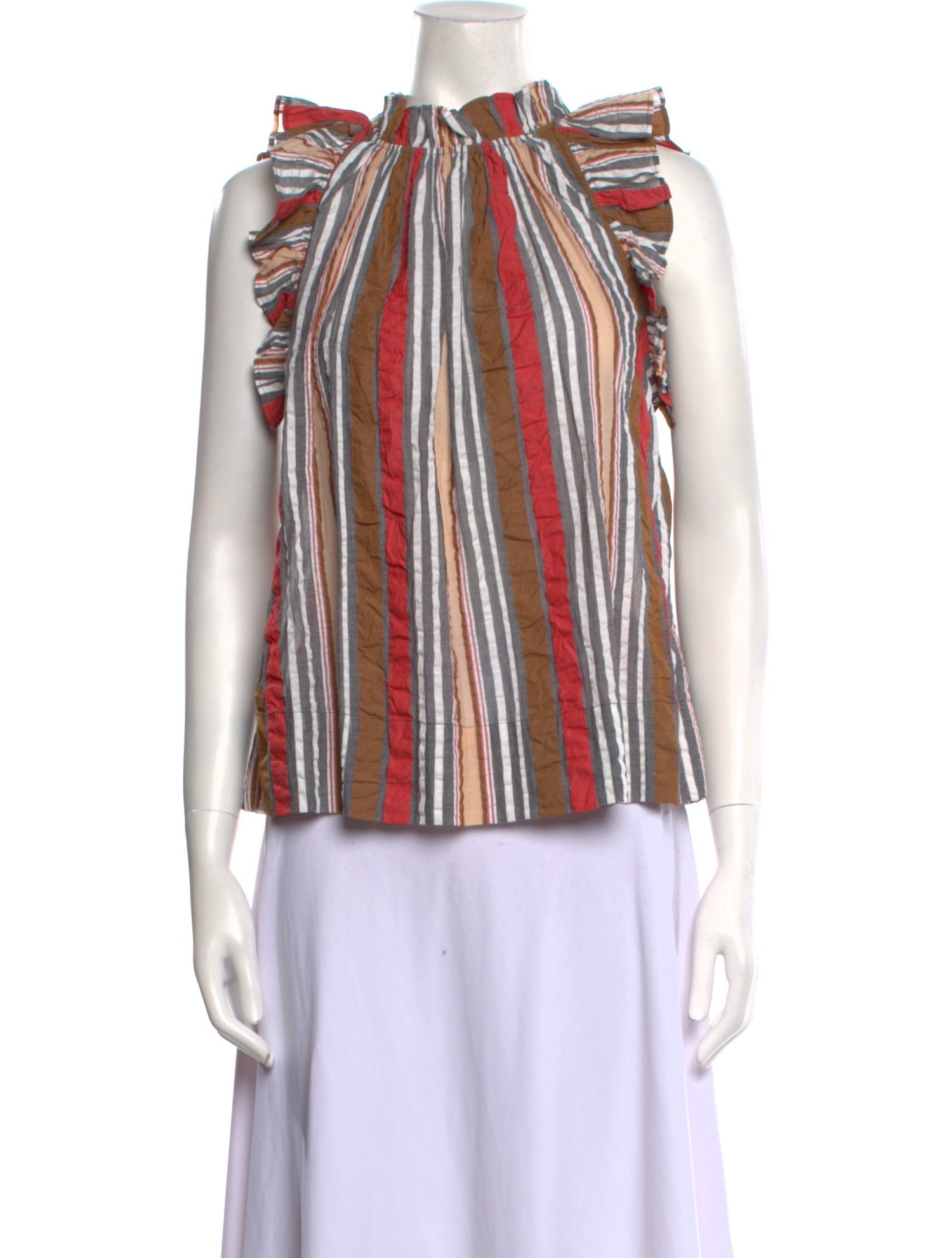 Ulla Johnson Striped Mock Neck Blouse - Brown Tops, Clothing - WUL210389 | The RealReal