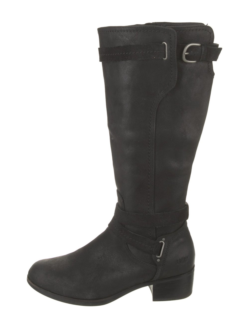 UGG Leather Knee-High Riding Boots Black Round-Toes M… - Gem
