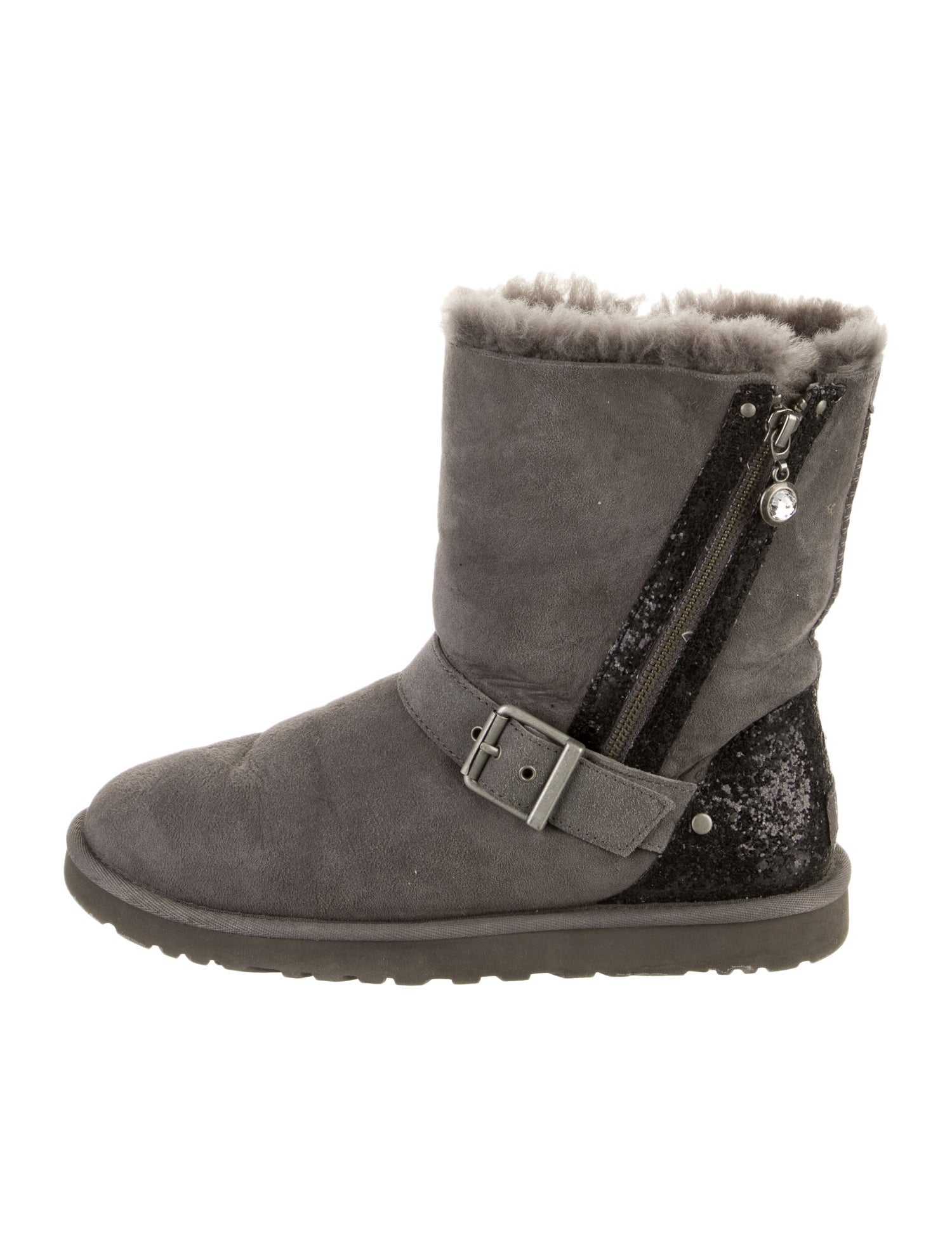 UGG Suede Glitter Accents Moto Boots - Grey Boots, Shoes - WUUGG117425 ...