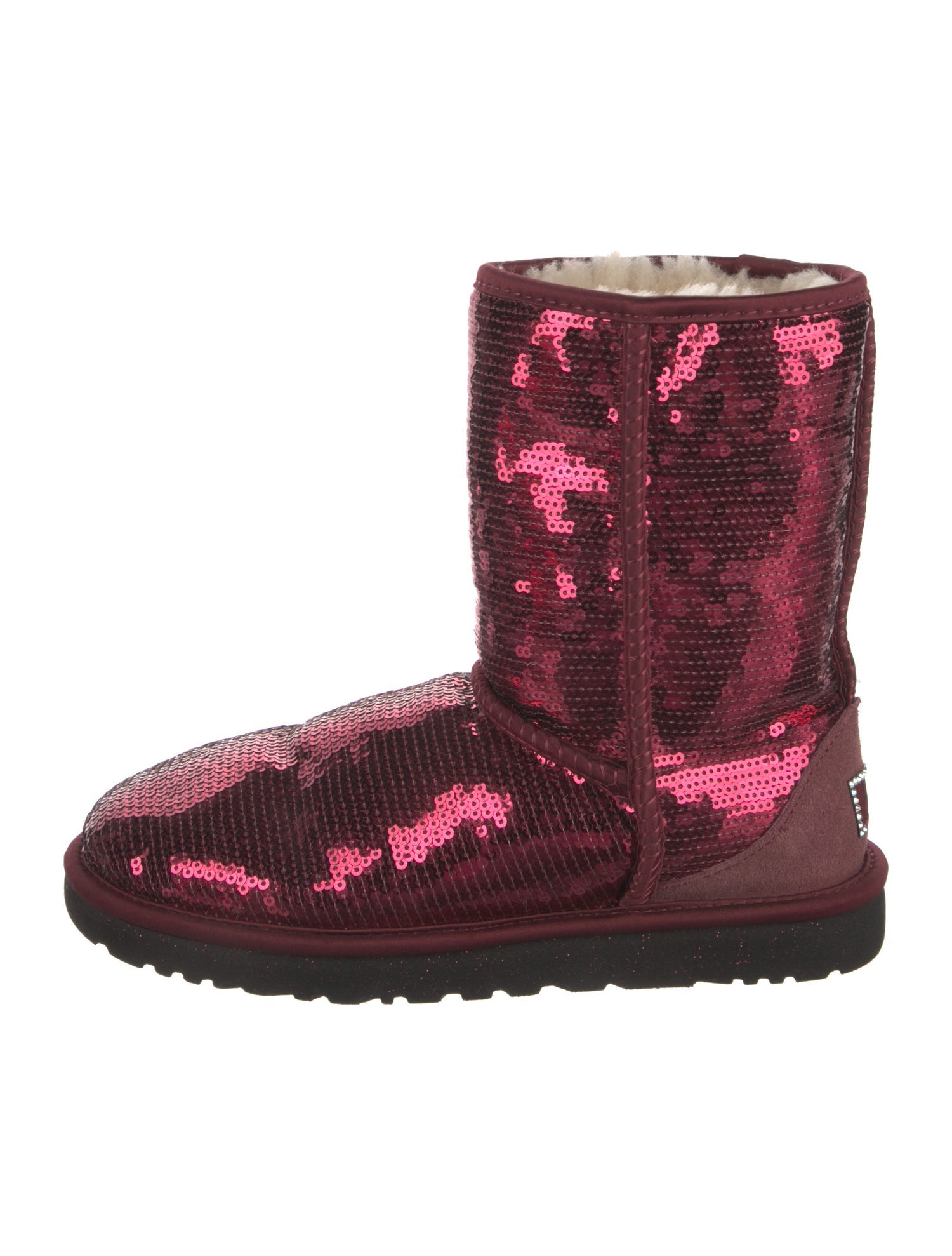 UGG Sequins Sequin Embellishments Combat Boots - Burgundy Boots, Shoes ...