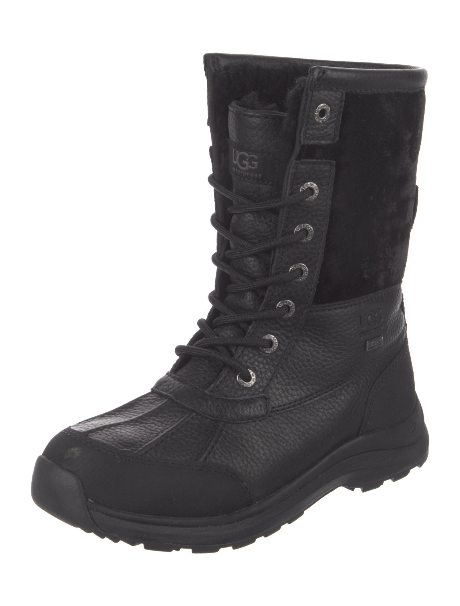 UGG Leather Lace-Up Boots - Black Boots, Shoes - WUUGG125374 | The RealReal
