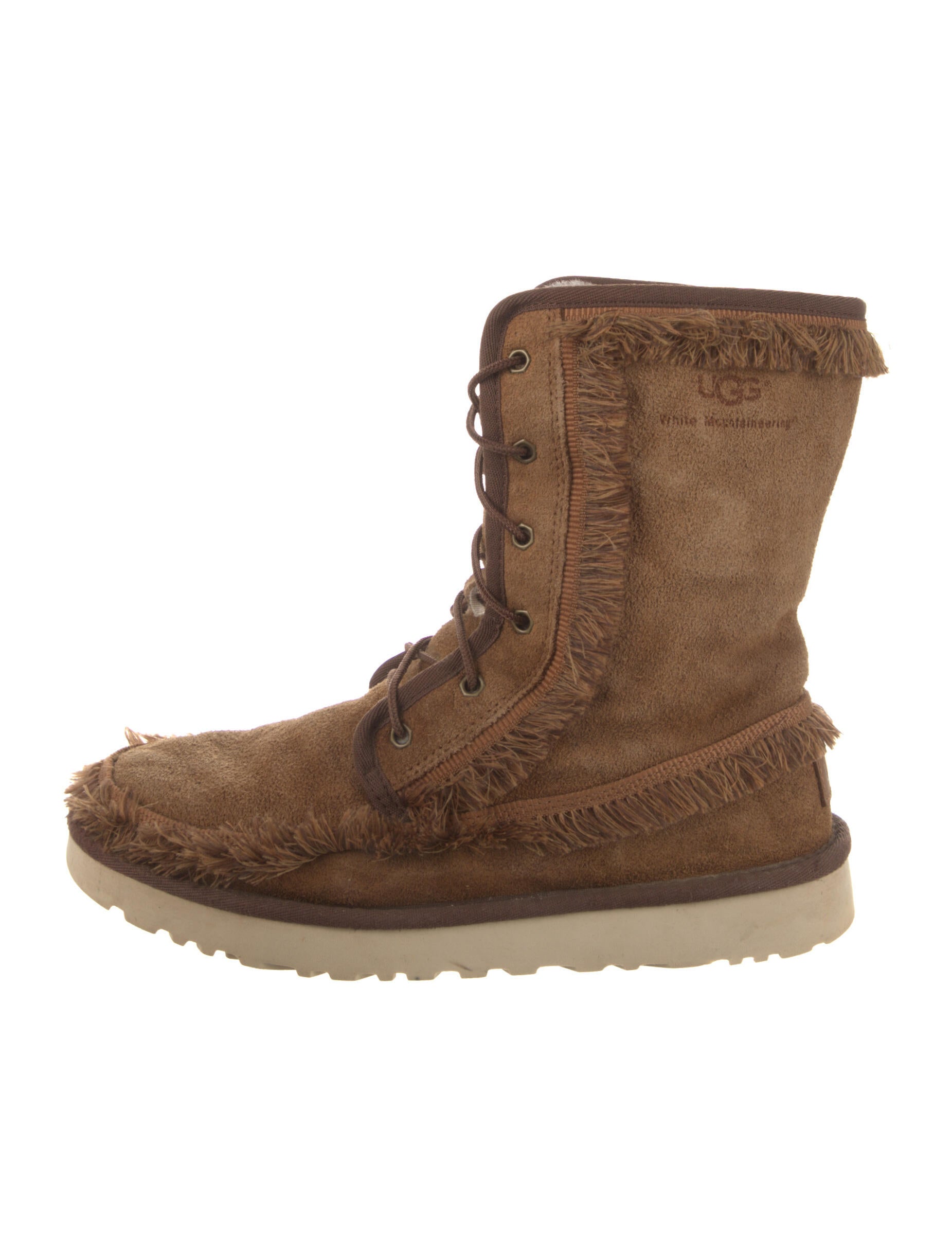 UGG Suede Fringe Trim Accent Lace-Up Boots - Brown Boots, Shoes ...